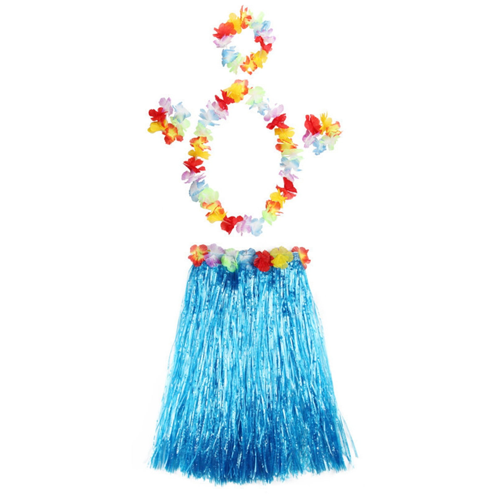 Lierteer 5Pcs Hawaiian Fancy Dress Hula Costume Grass Skirt Flower ...