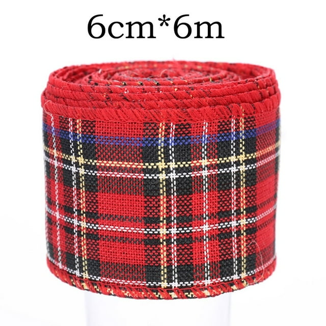 Lierteer 6M/Roll 6cm Rolls Buffalo Check Plaid Christmas Wired Ribbon ...