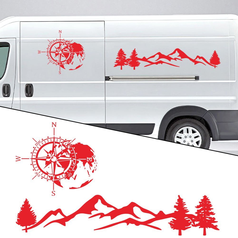Lierteer Car Red Mountain Tree Vinyl Car Door Sticker For Camper RV ...