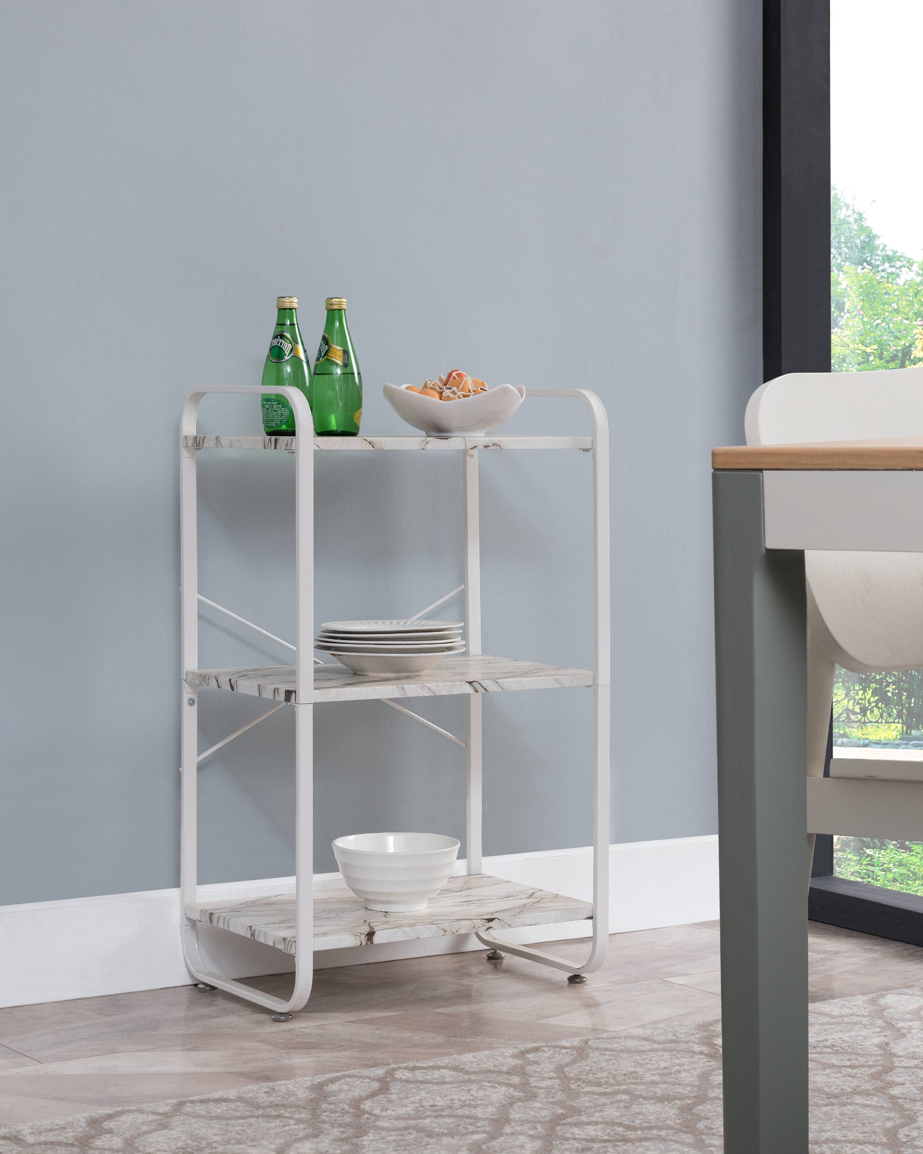 Liese White Metal & Wood Freestanding 3 Tier Kitchen Rack Unit ...