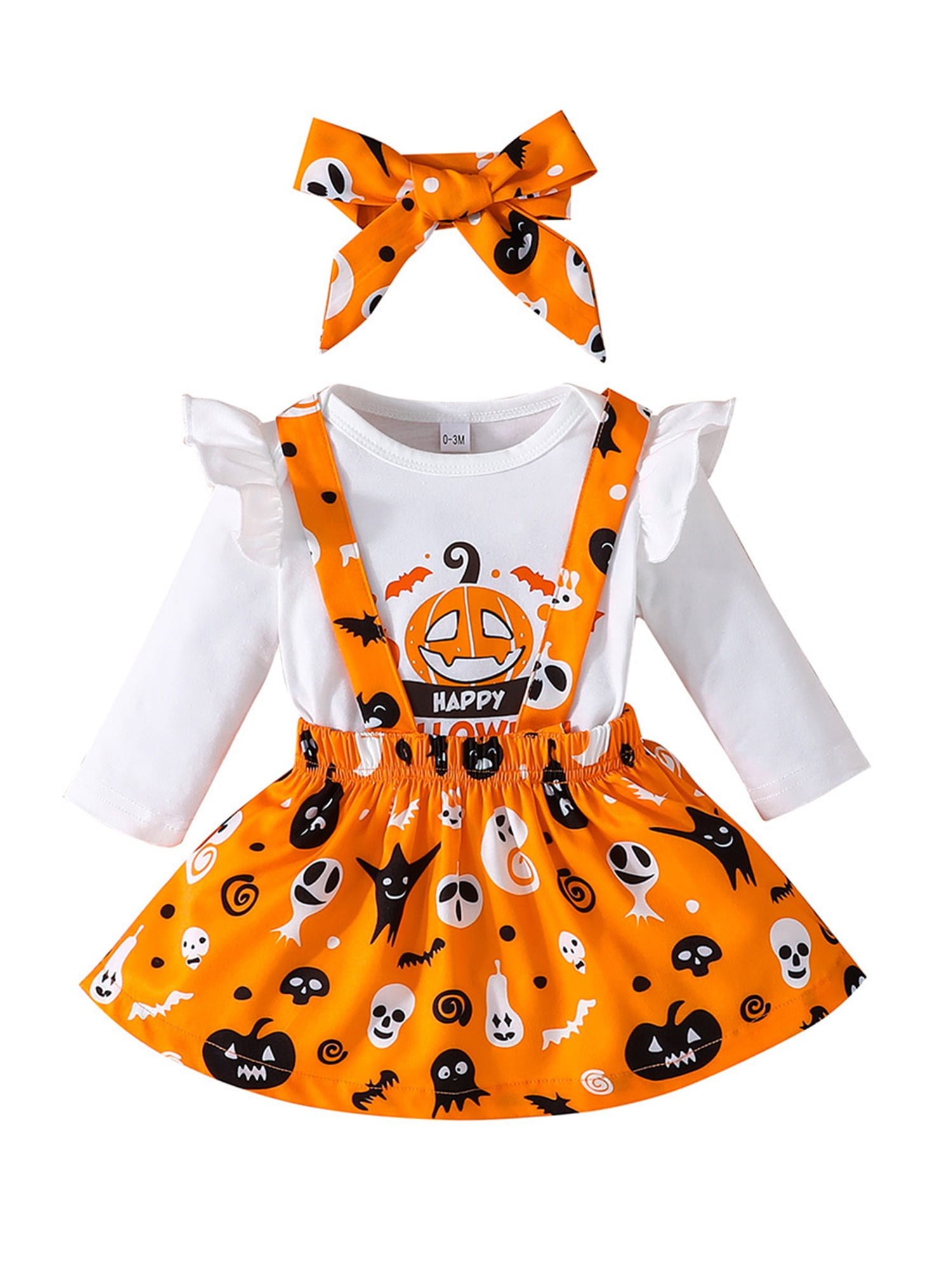 Lieserram Baby Girls Halloween Outfit Sets 0 3 6 9 12 18 Months White Long Sleeve Pumpkin Print ...