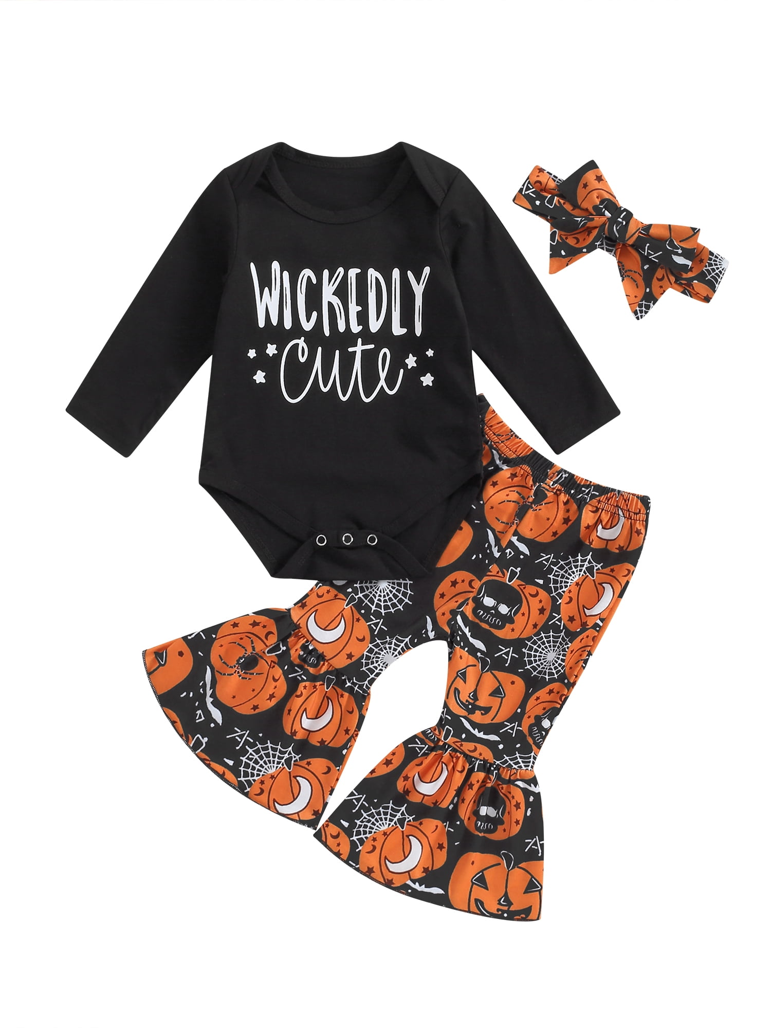 Lieserram Baby Toddler Girl Halloween Outfits 0 3 6 12 18 Months Letter Print Long Sleeve ...