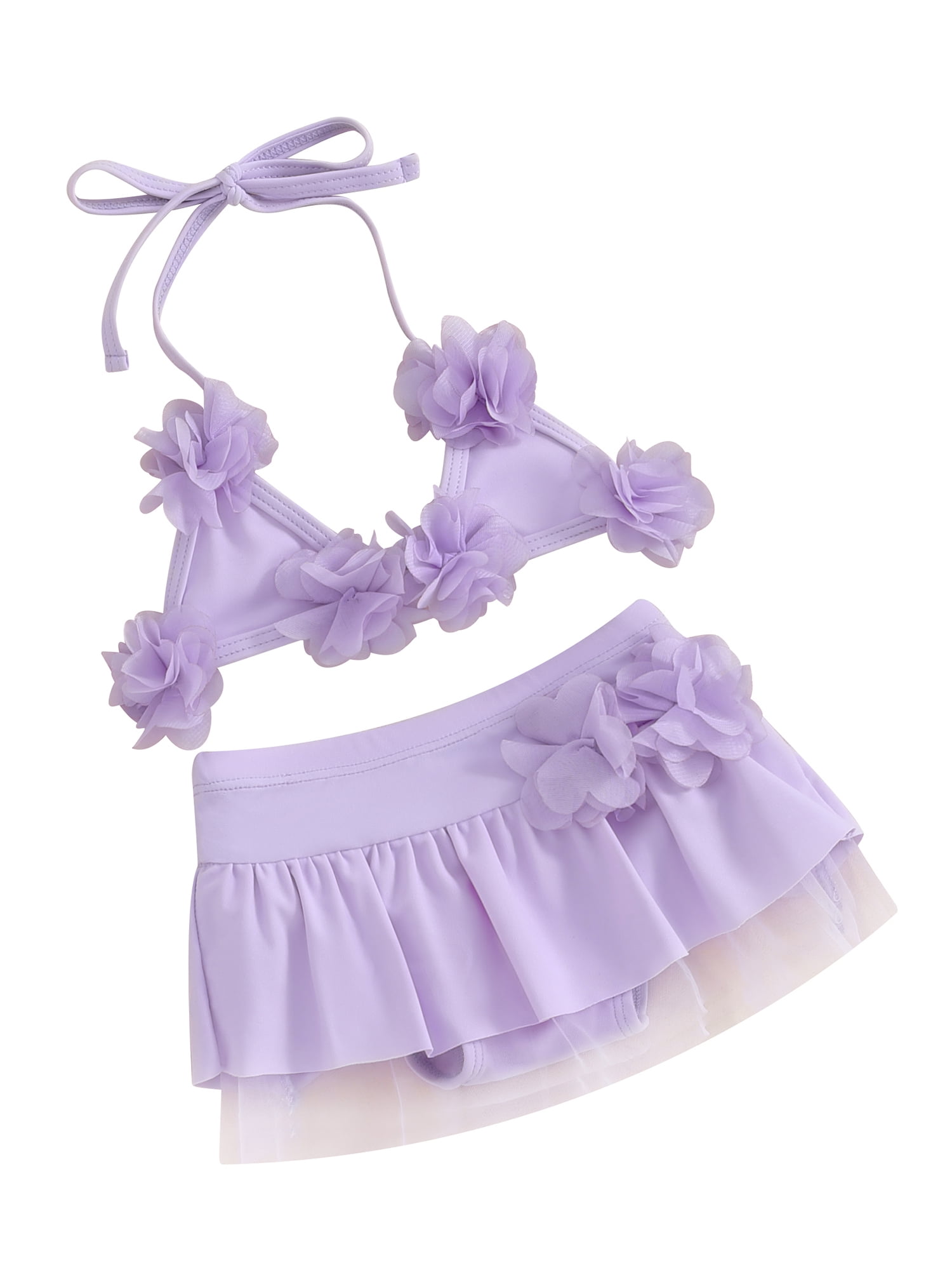 Lieserram Baby Toddler Girl Swimsuit 2 Piece Bikini Set, 0 6 12 18 24 Months Halter Neck 3D ...