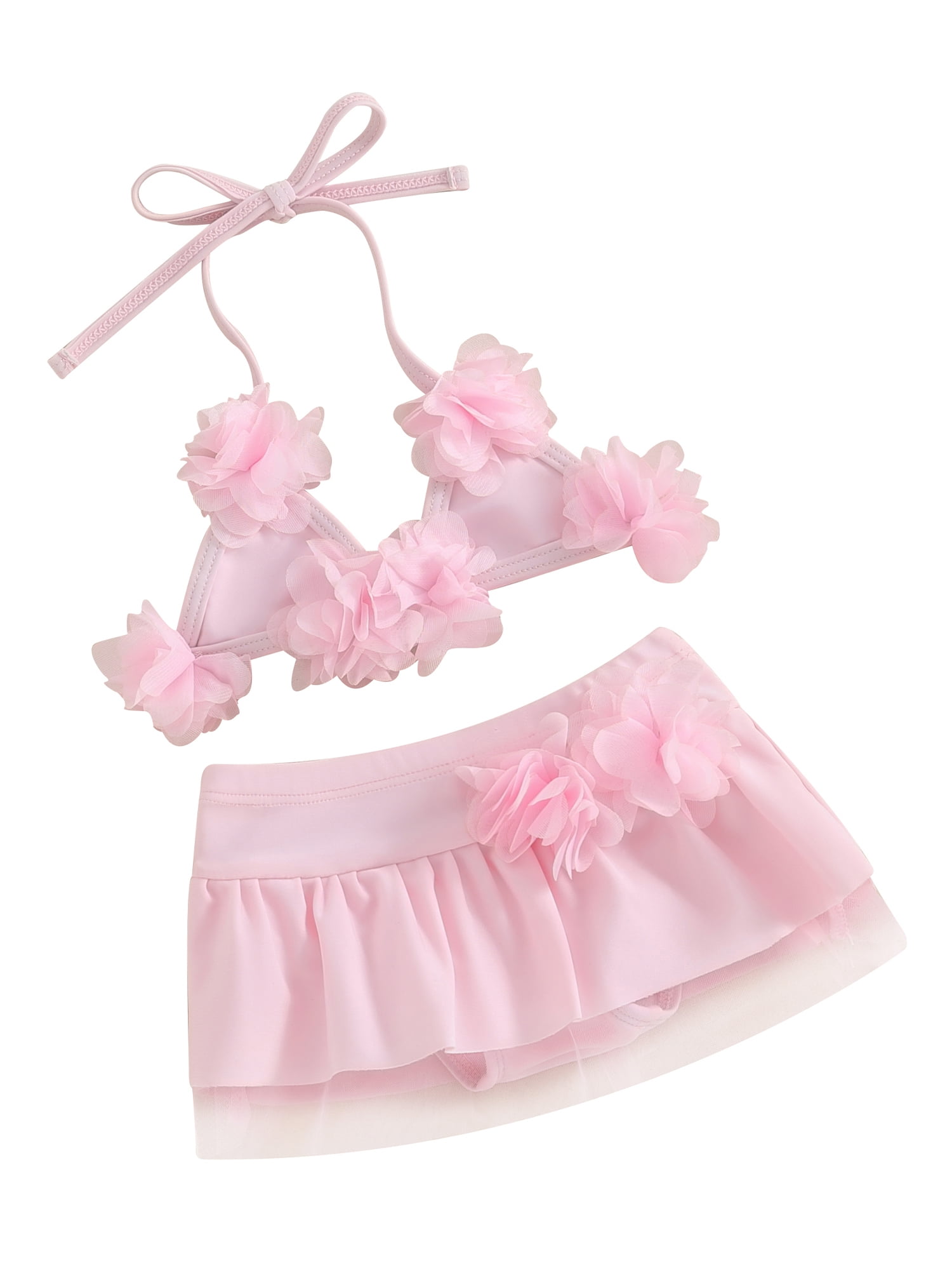 Lieserram Baby Toddler Girl Swimsuit 2 Piece Bikini Set, 0 6 12 18 24 Months Halter Neck 3D ...