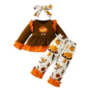 Younger Tree Baby Girl Thanksgiving Clothes Outfits Turkey Print Long Sleeve Romper Pants ...