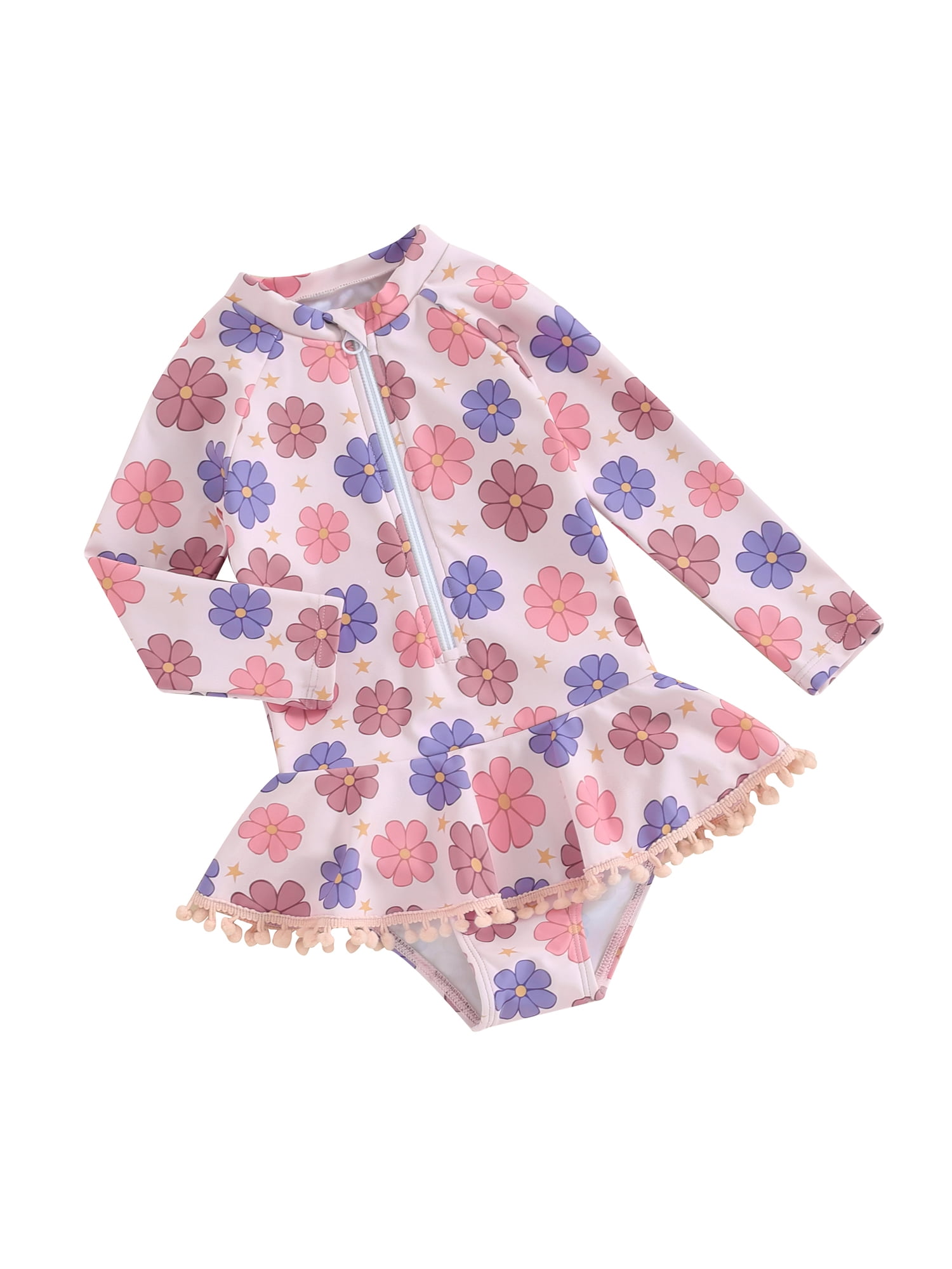 Lieserram Toddler Girl Rash Guard Swimsuit 1 2 3 4 5 6T Cute Floral Print Long Sleeve Zip Up ...