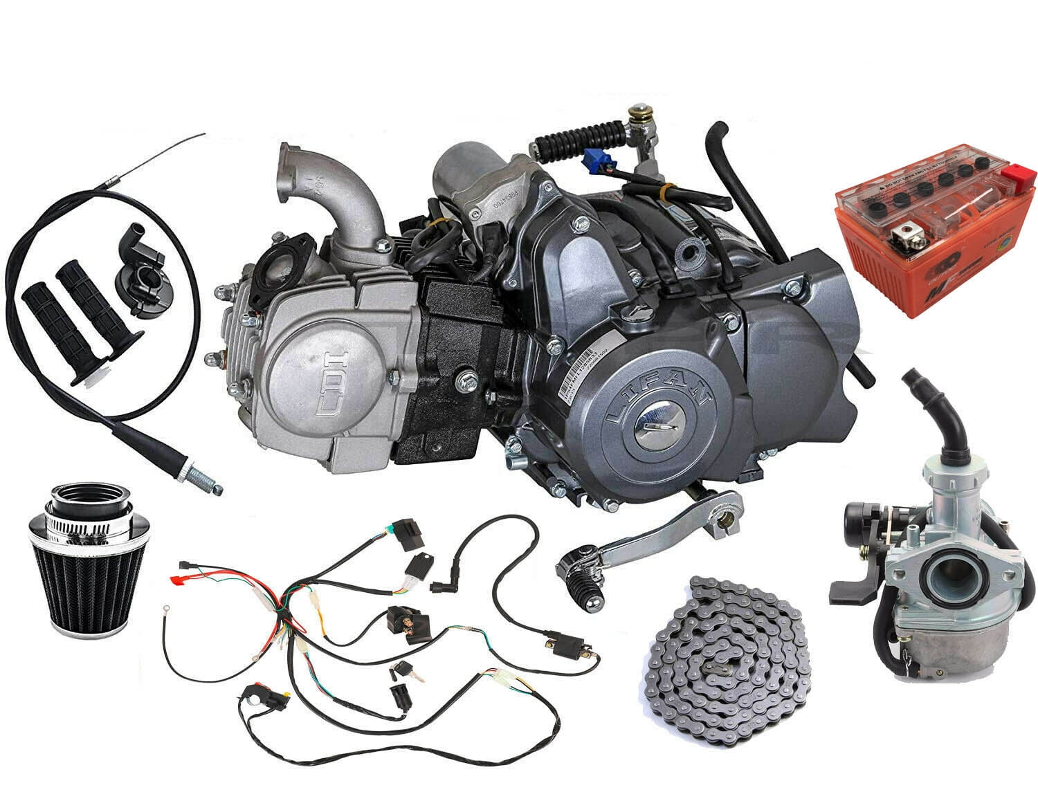 Lifan 125cc Semi Auto Engine Motor Kit W/Wiring Harness + Battery for ...