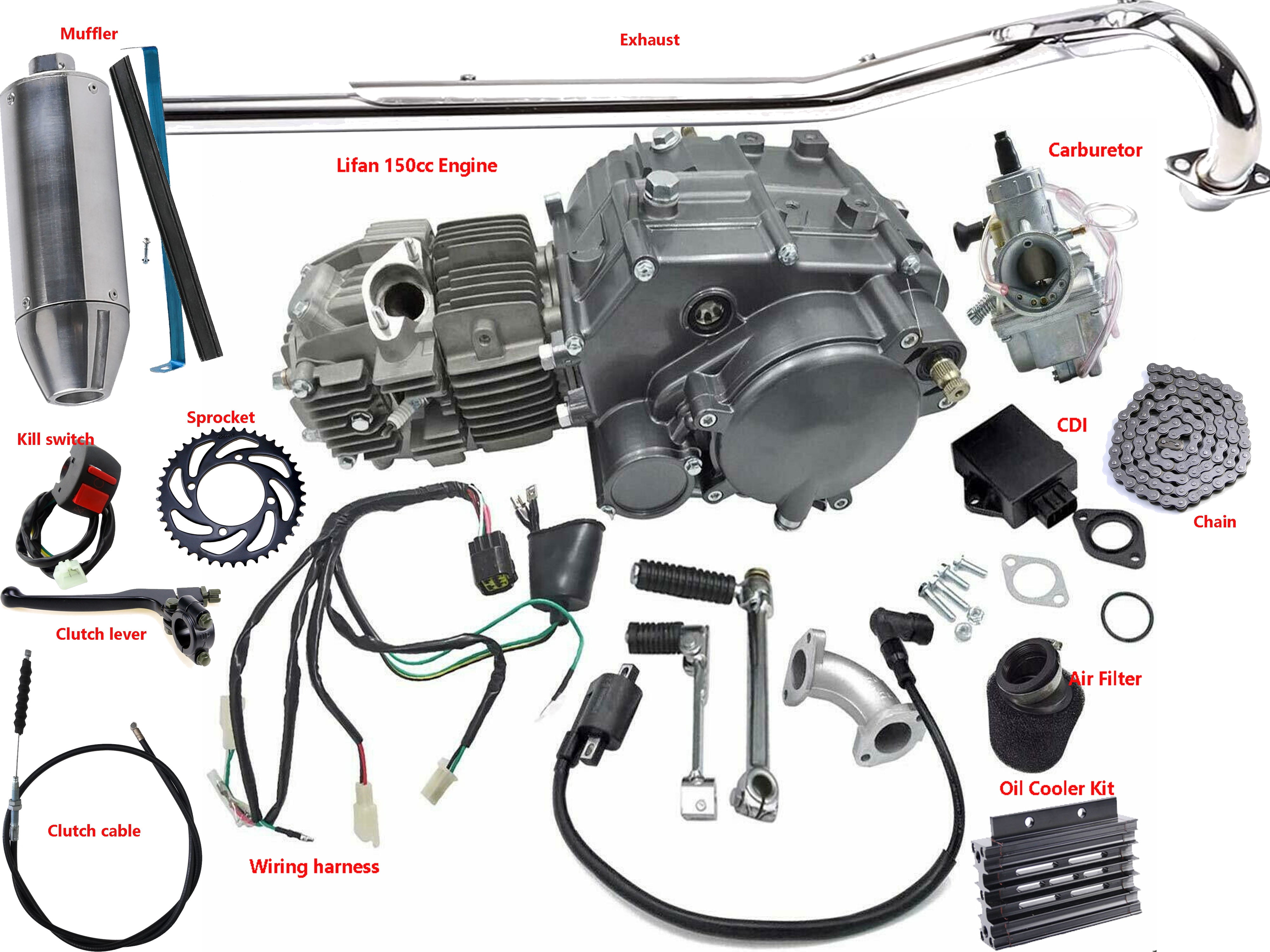Lifan 150cc Engine Motor Big Valve Manual Clutch & Exhaust for Dirt Pit ...