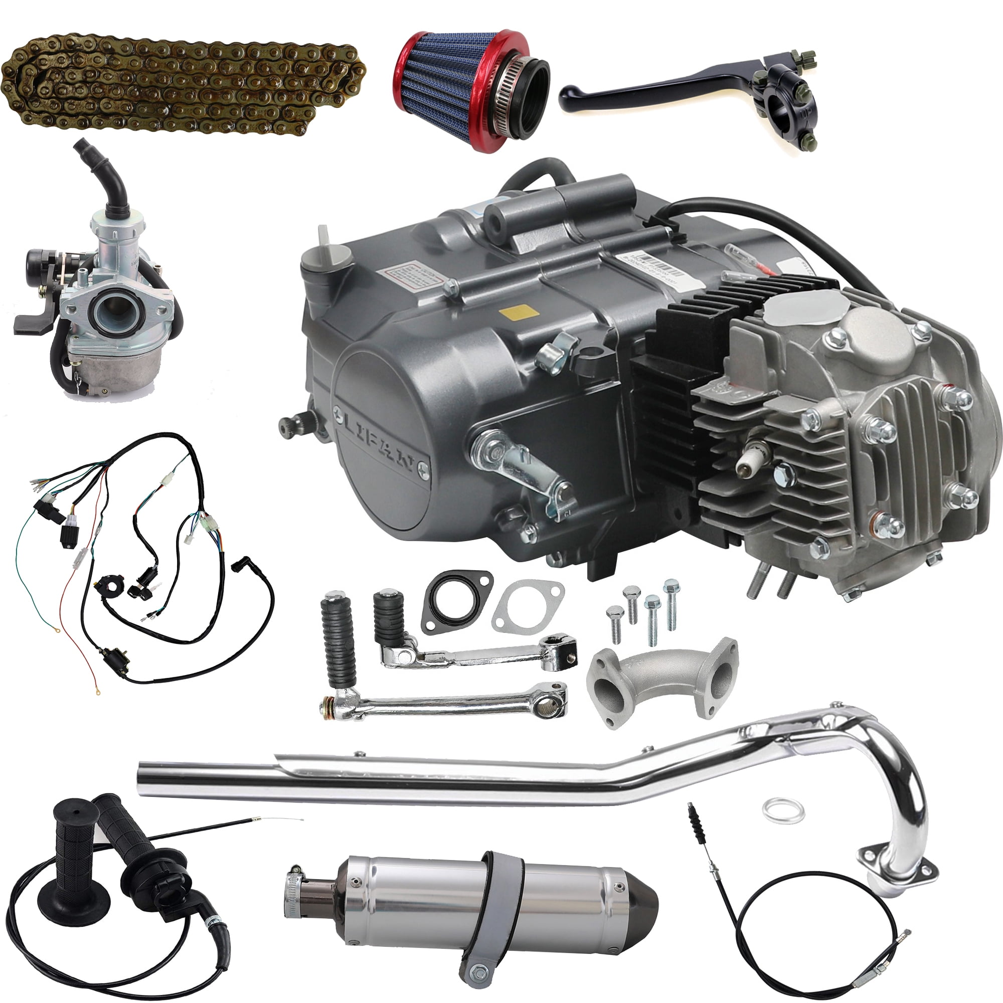 Lifan 4 Stroke 125cc Engine Motor Kit W/ 26mm carburetor, Exhaust Pipe ...