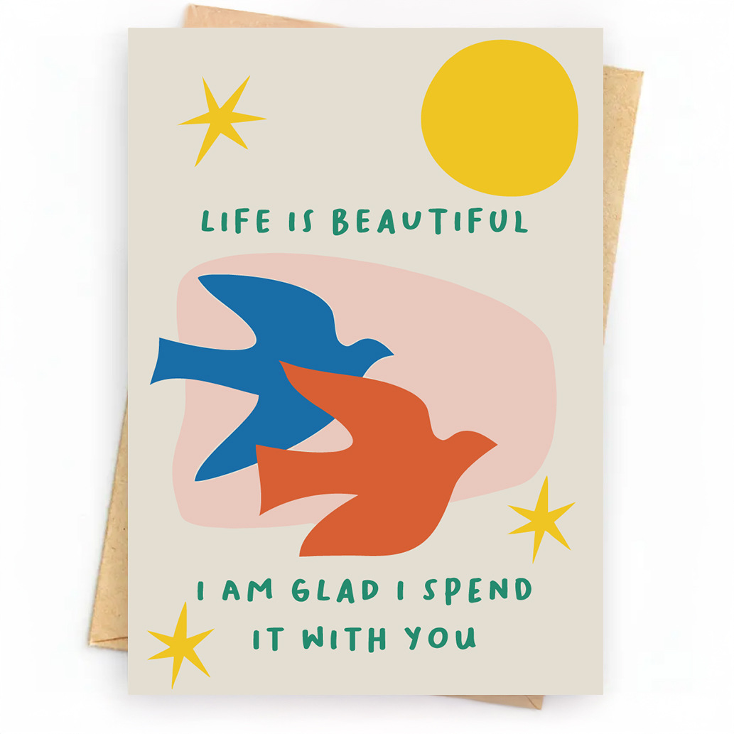 Life is Beautiful Greeting Card – Colorful Bird Design with Uplifting ...