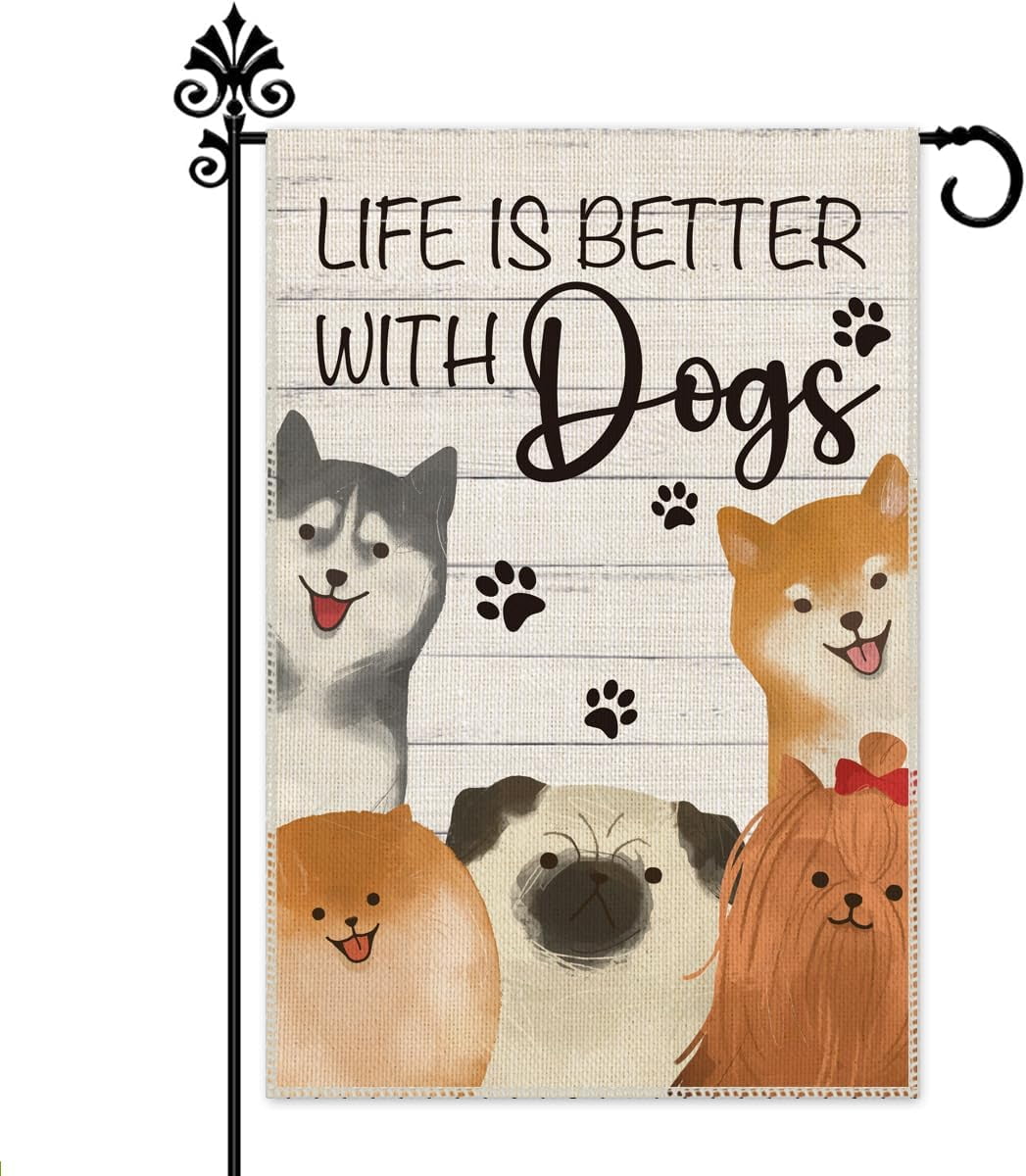 Life is Better with Dogs Husky Shiba Inu Garden Flag, Double Sided ...