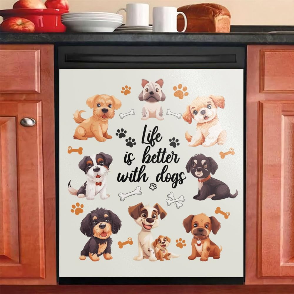 Life Is Better With Dogs Magnetic Dishwasher Cover – Decorative ...