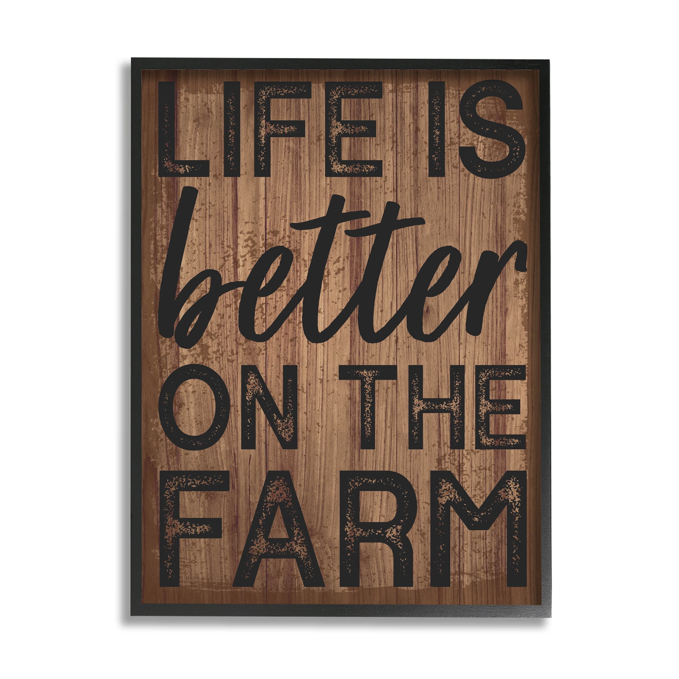 Life Better On Farm Rustic Sign Inspirational Graphic Art Black Framed ...