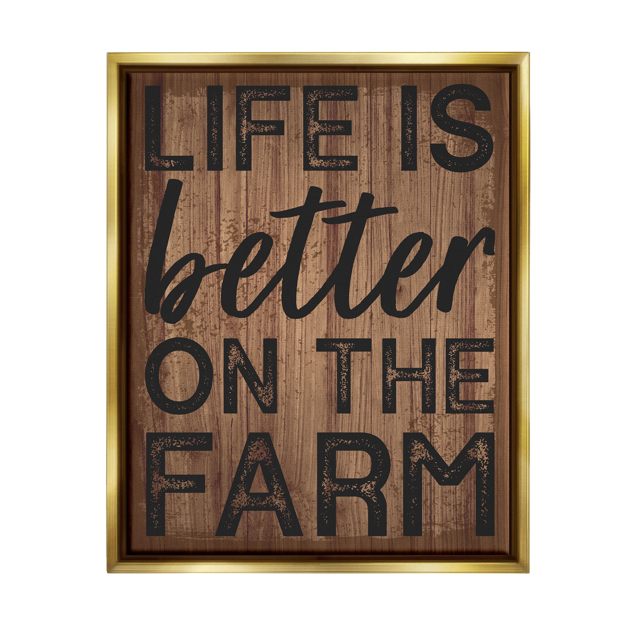 Life Better On Farm Rustic Sign Inspirational Graphic Art Metallic Gold ...