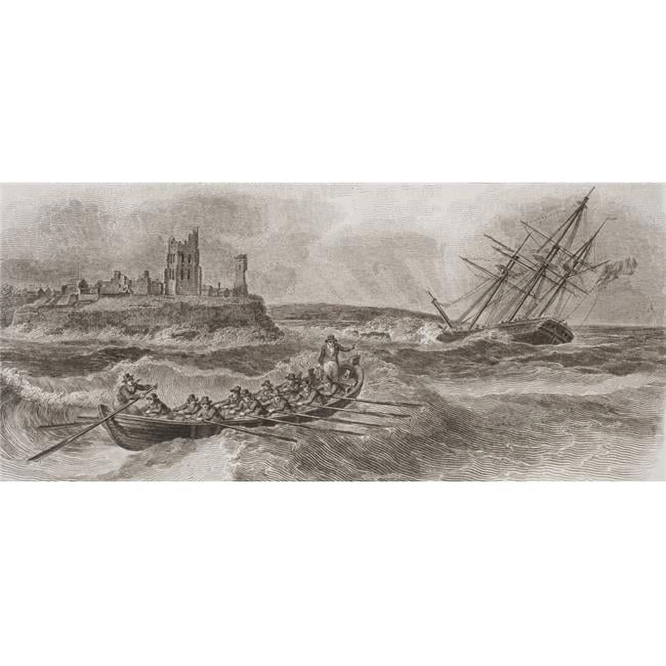 Life Boat Rowing To Rescue of Foundering Sailing Ship From A Dated 1820 ...