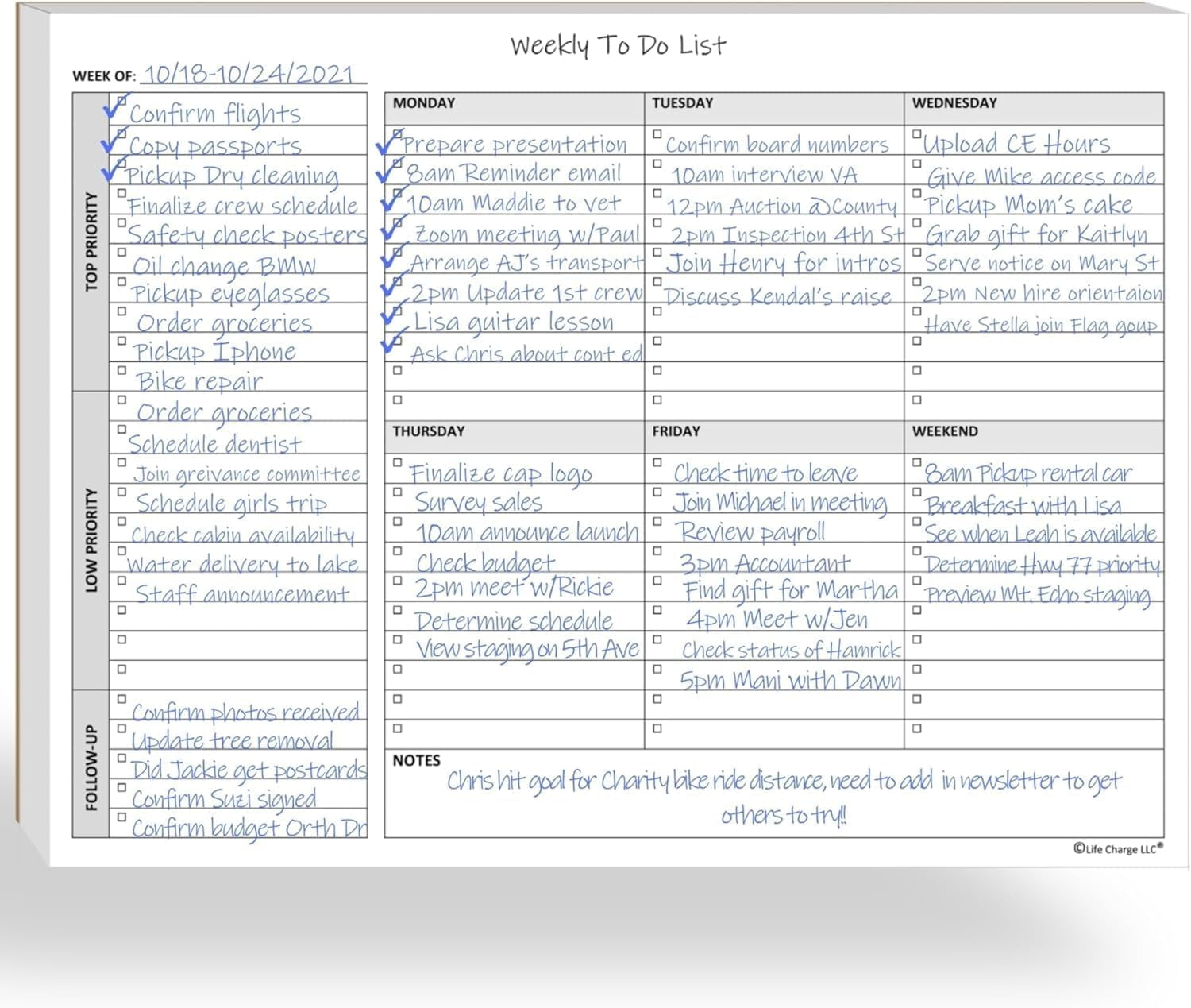 Life Char Weekly To Do List Planner Notepad, 60 Pa Task Planning Pad ...