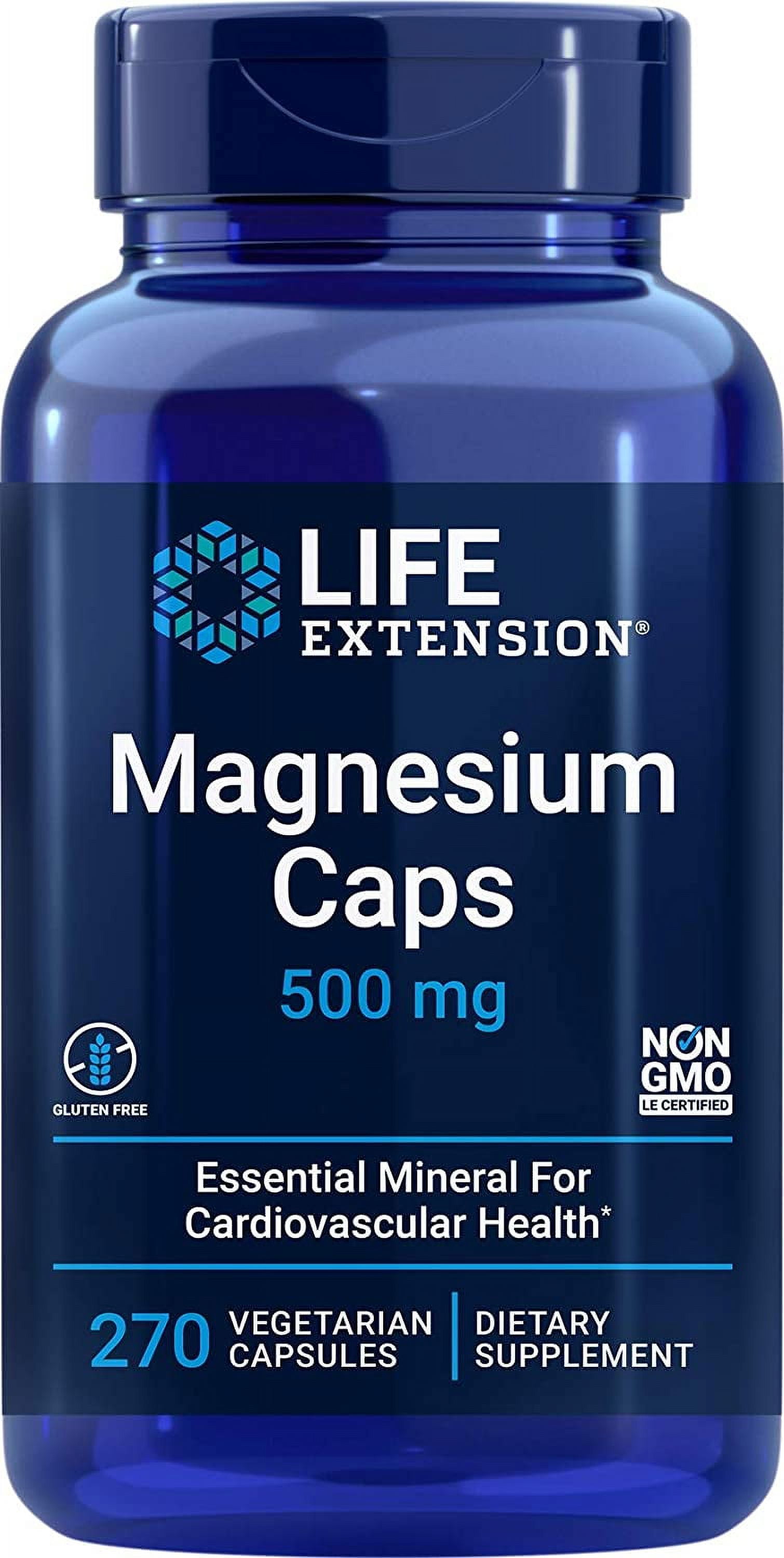 Life Extension Magnesium Caps 500mg, 270 Vegetarian Capsules, Magnesium ...