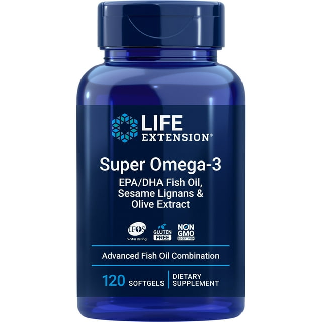 Life Extension Super Omega-3 EPA/DHA Fish Oil, Sesame Lignans & Olive Extract, heart health ...