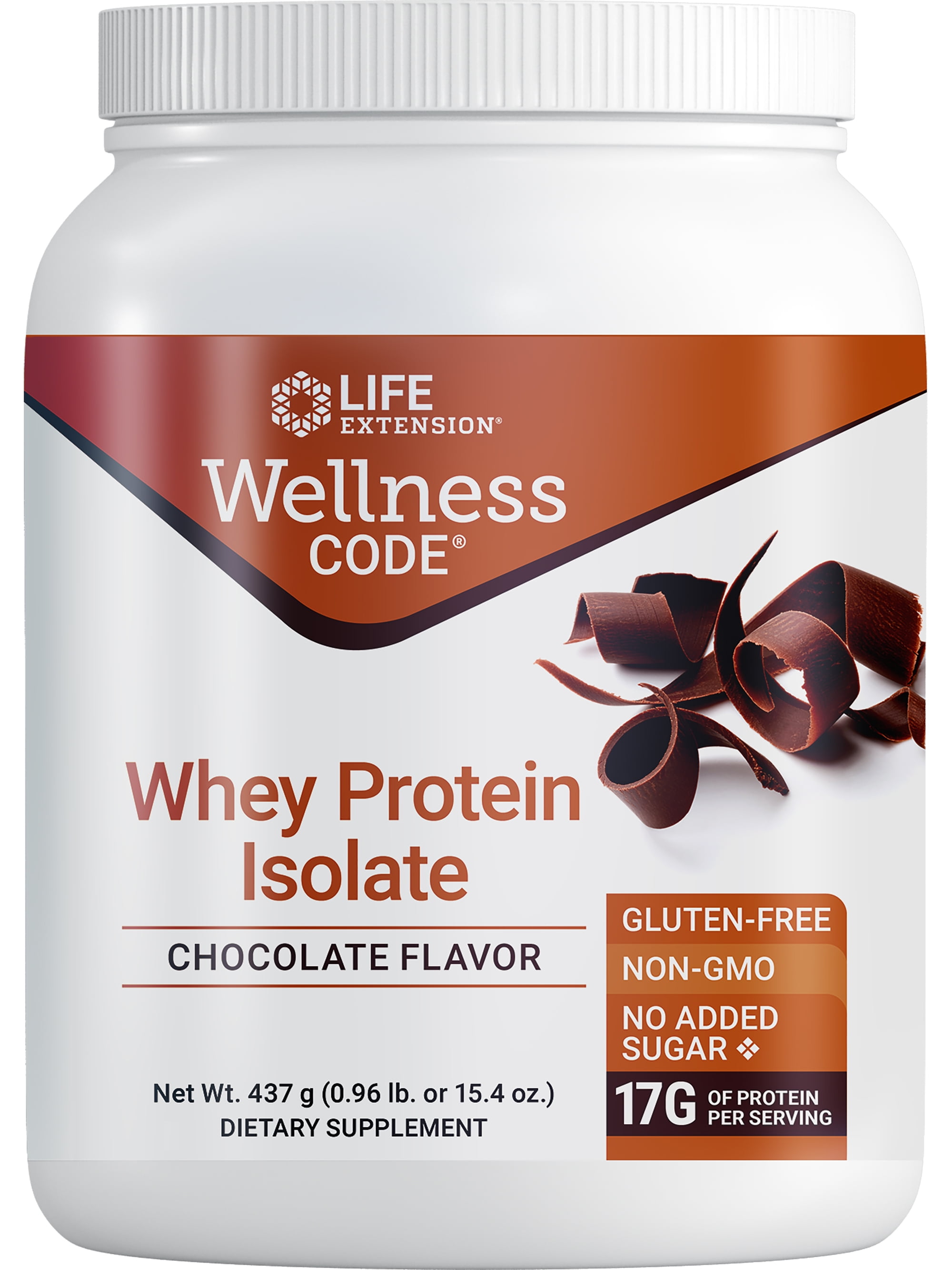 Life Extension Wellness Code® Whey Protein Isolate (Chocolate), protein and branched-chain amino ...