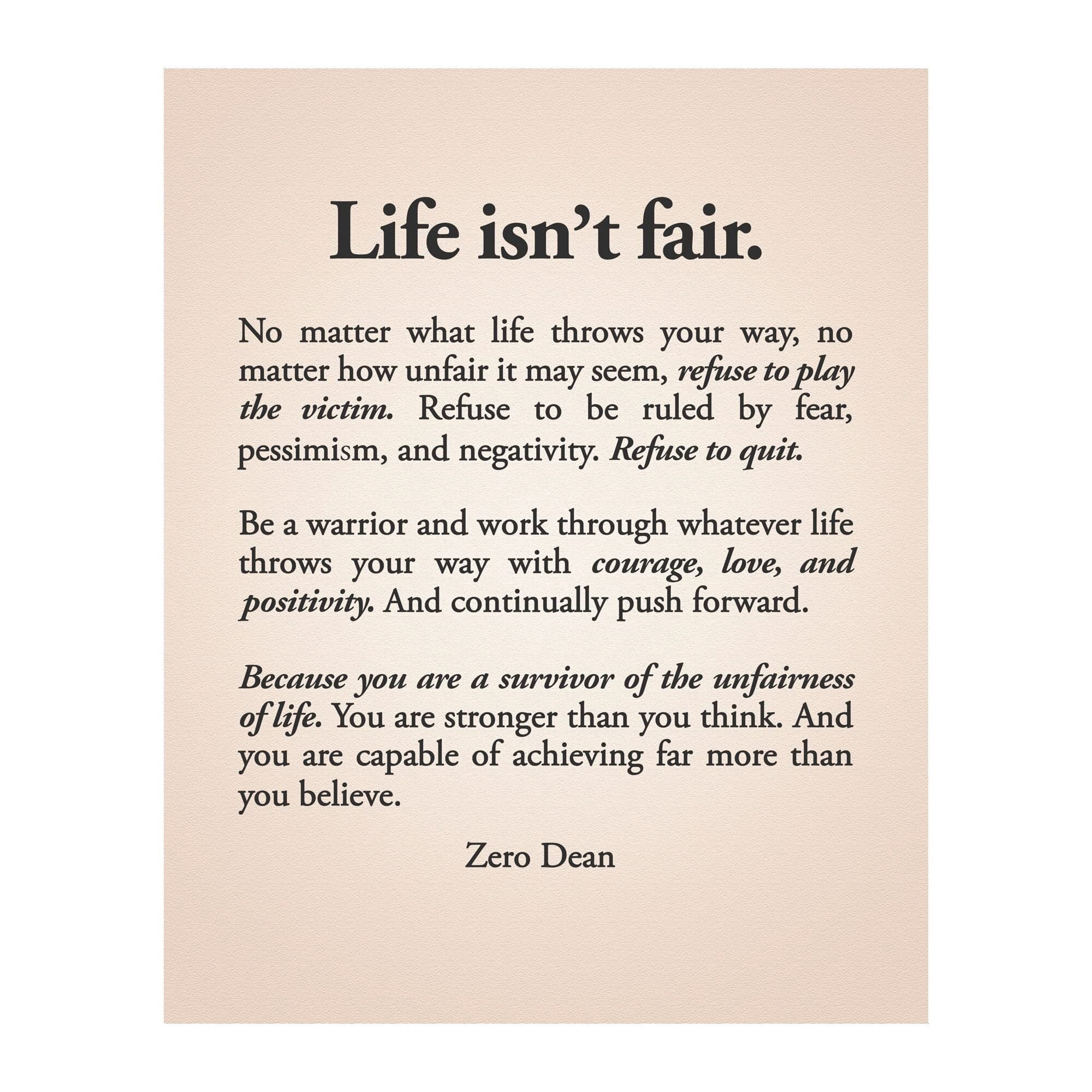 Life Isn't Fair - Inspirational Wall Decor, Our Typography Motivational ...