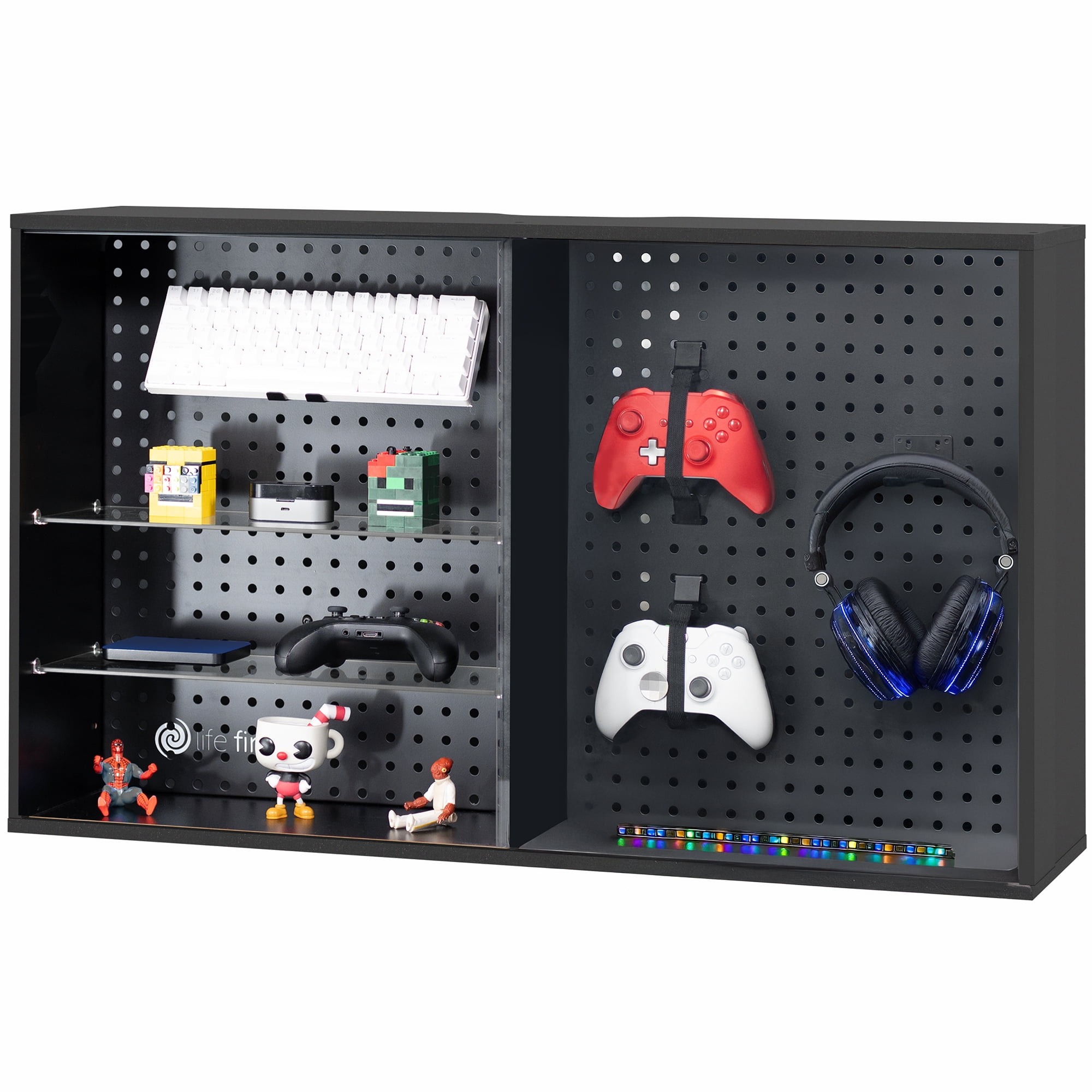 Life Finds Pegboard Cabinet with Shelving and Glass Door, Accessories ...