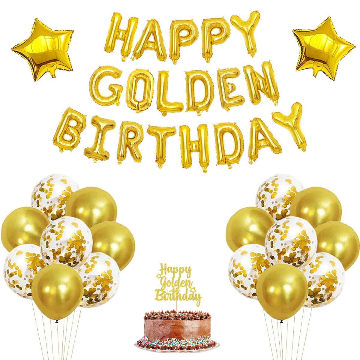 Life Girl Star Happy Golden Birthday Balloon Banner, Glitter Happy ...