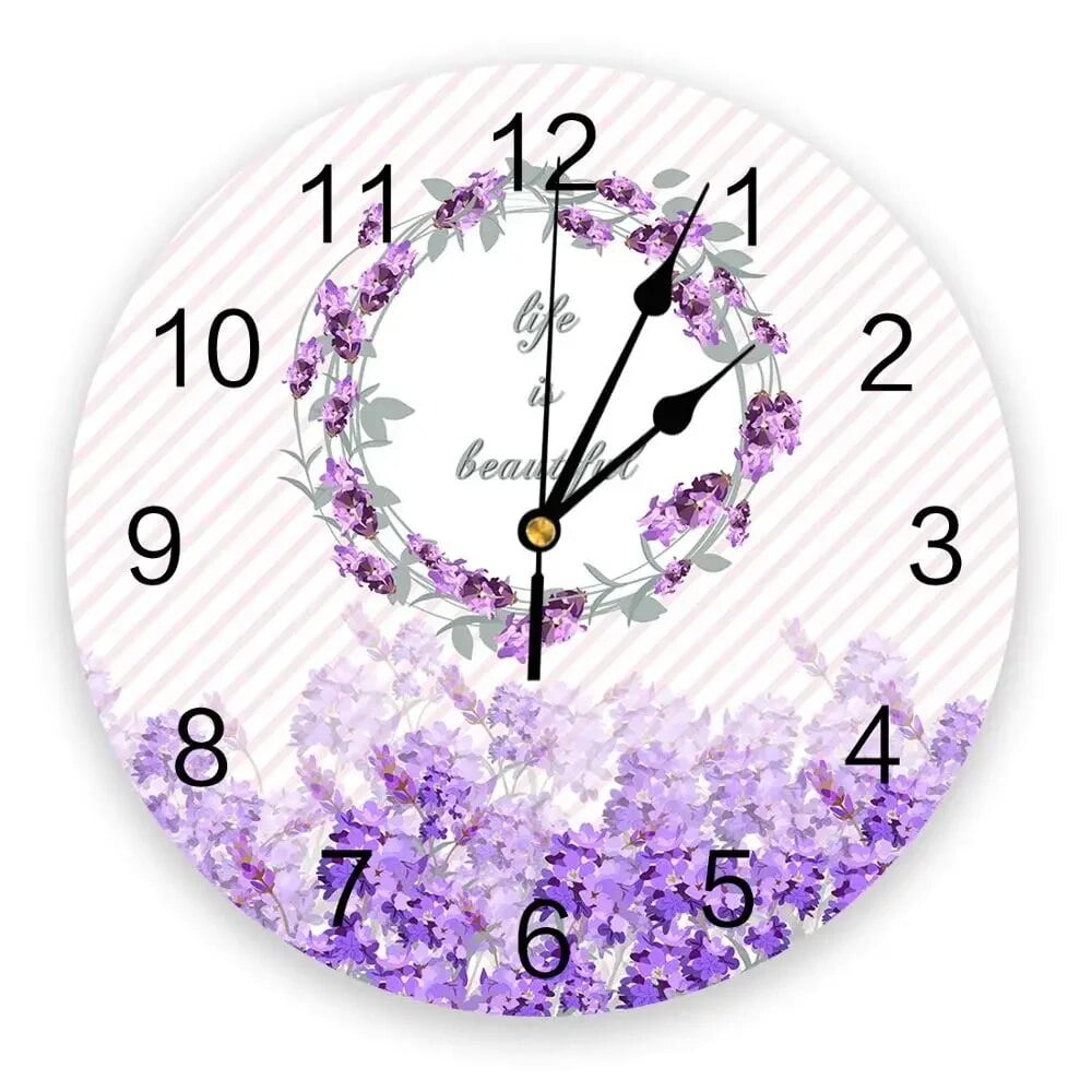 Life Is Beautiful Lavender Silent Decorative Wall Clock Digital Clock ...