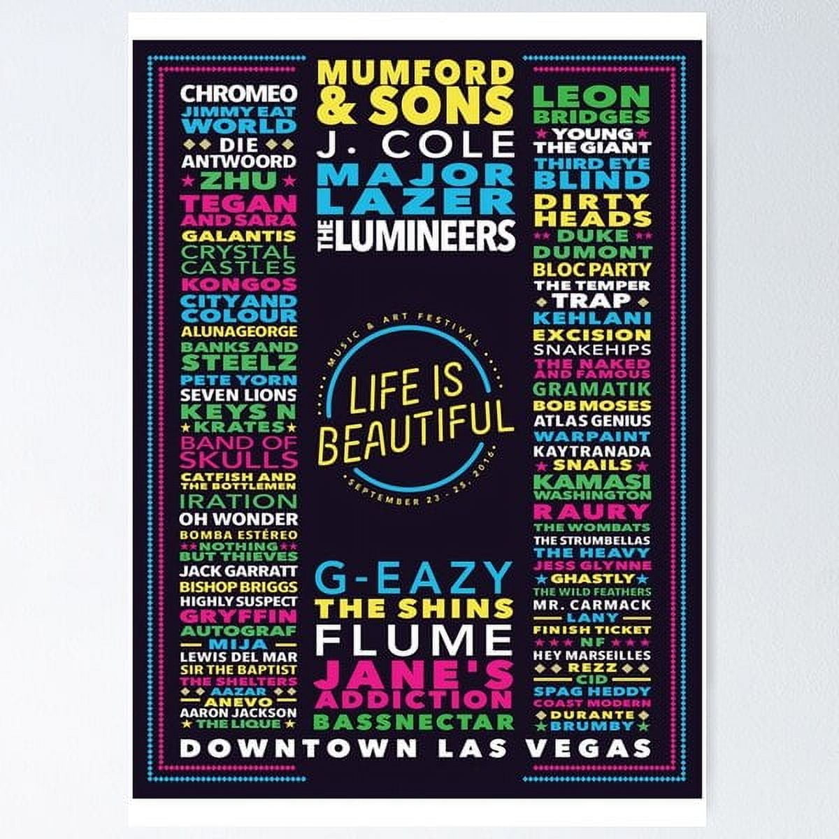 Life Is Beautiful Music + Art Festival Line Up Poster Wall Art, Modern ...