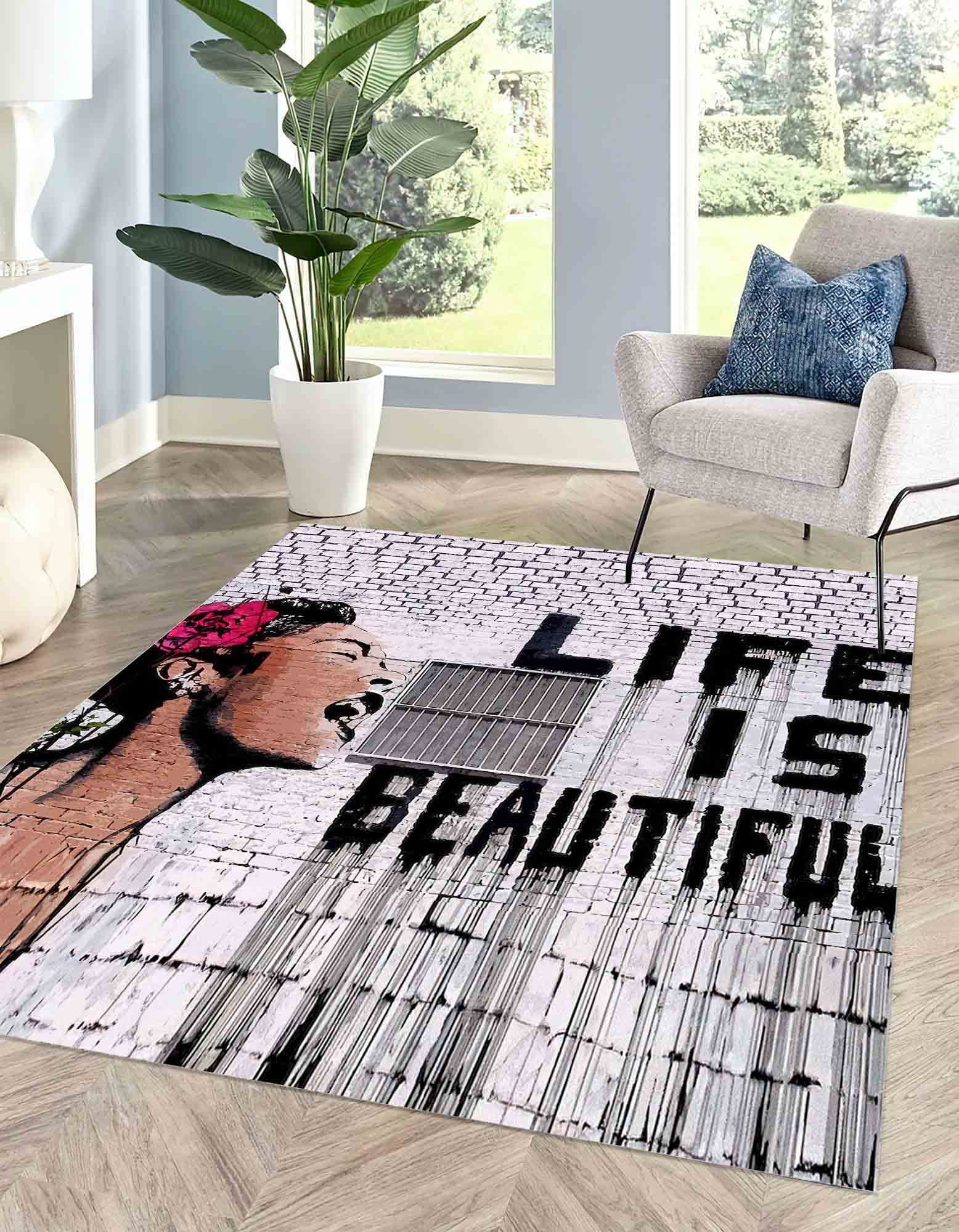 Life Is Beautiful Rugs, Bathroom Rug, Banksy Life Is Beuatiful Rugs ...
