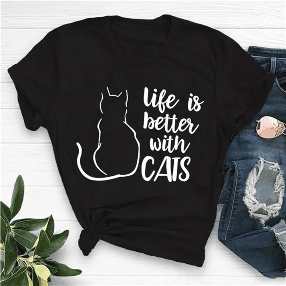 Bodensee Cute Cat Lover T-Shirts for Women, Funny Graphic Tee, Short ...