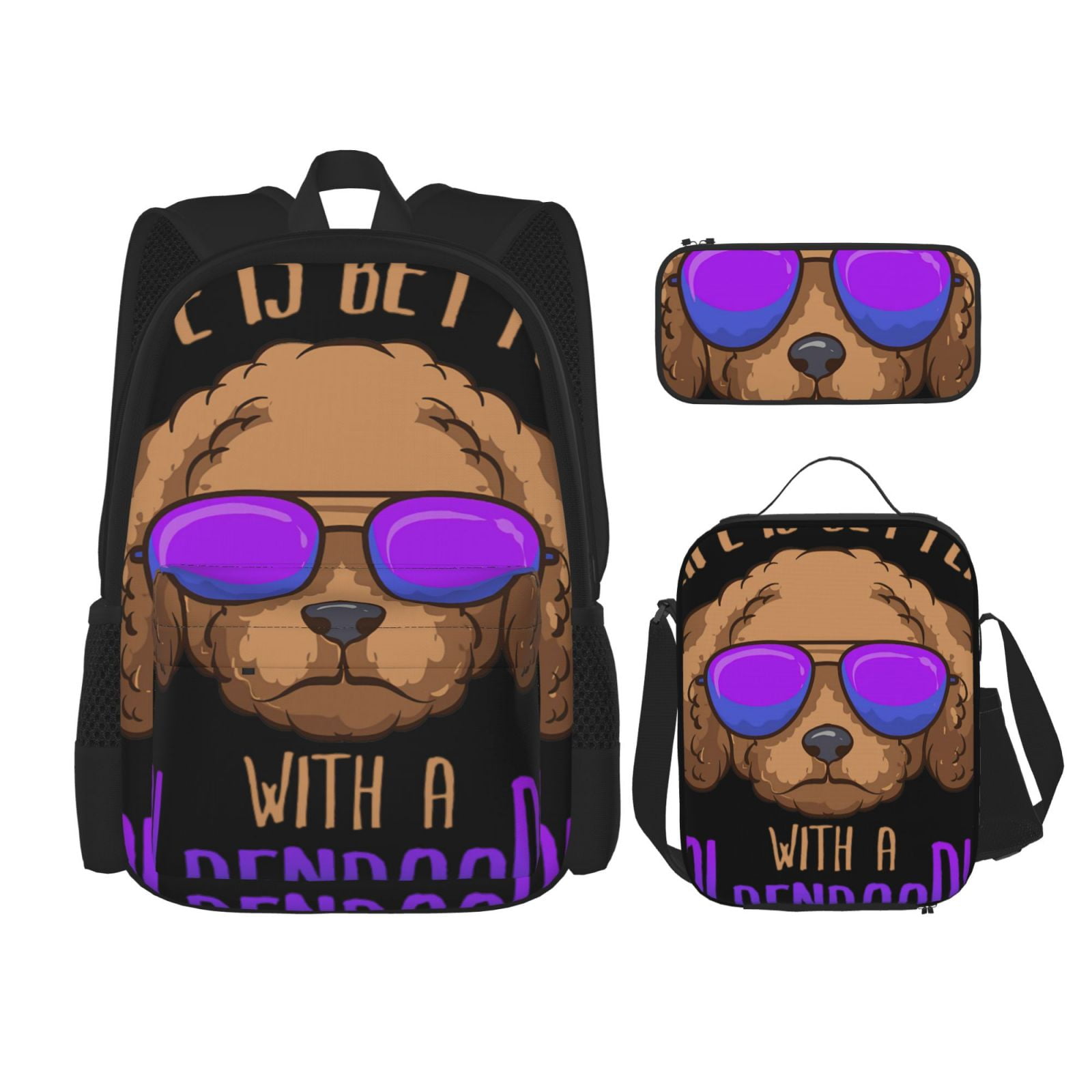 Life Is Better With A Goldendoodle Backpack, 3 PCS College School ...