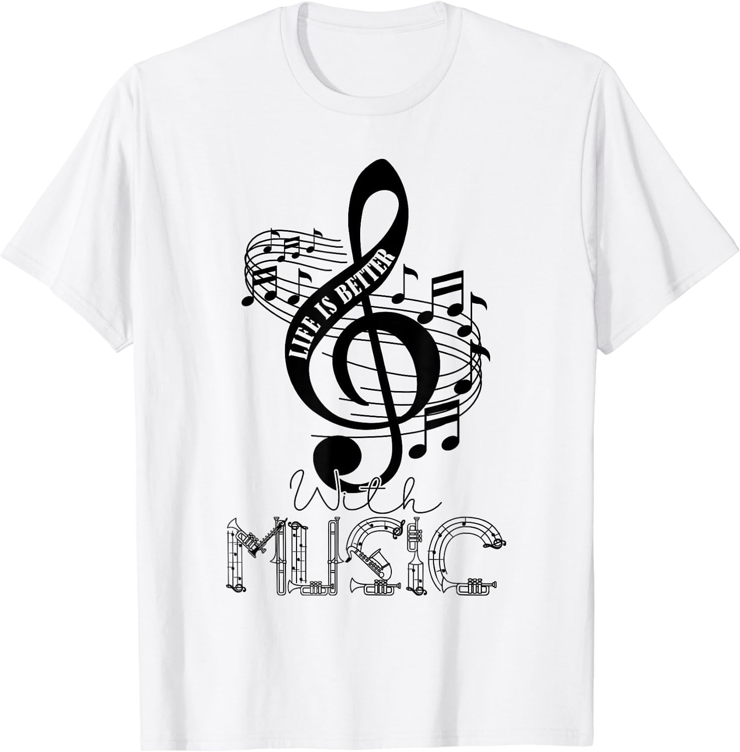 Life Is Better With Music Notes Musical Sheet Musician Music T-Shirt ...
