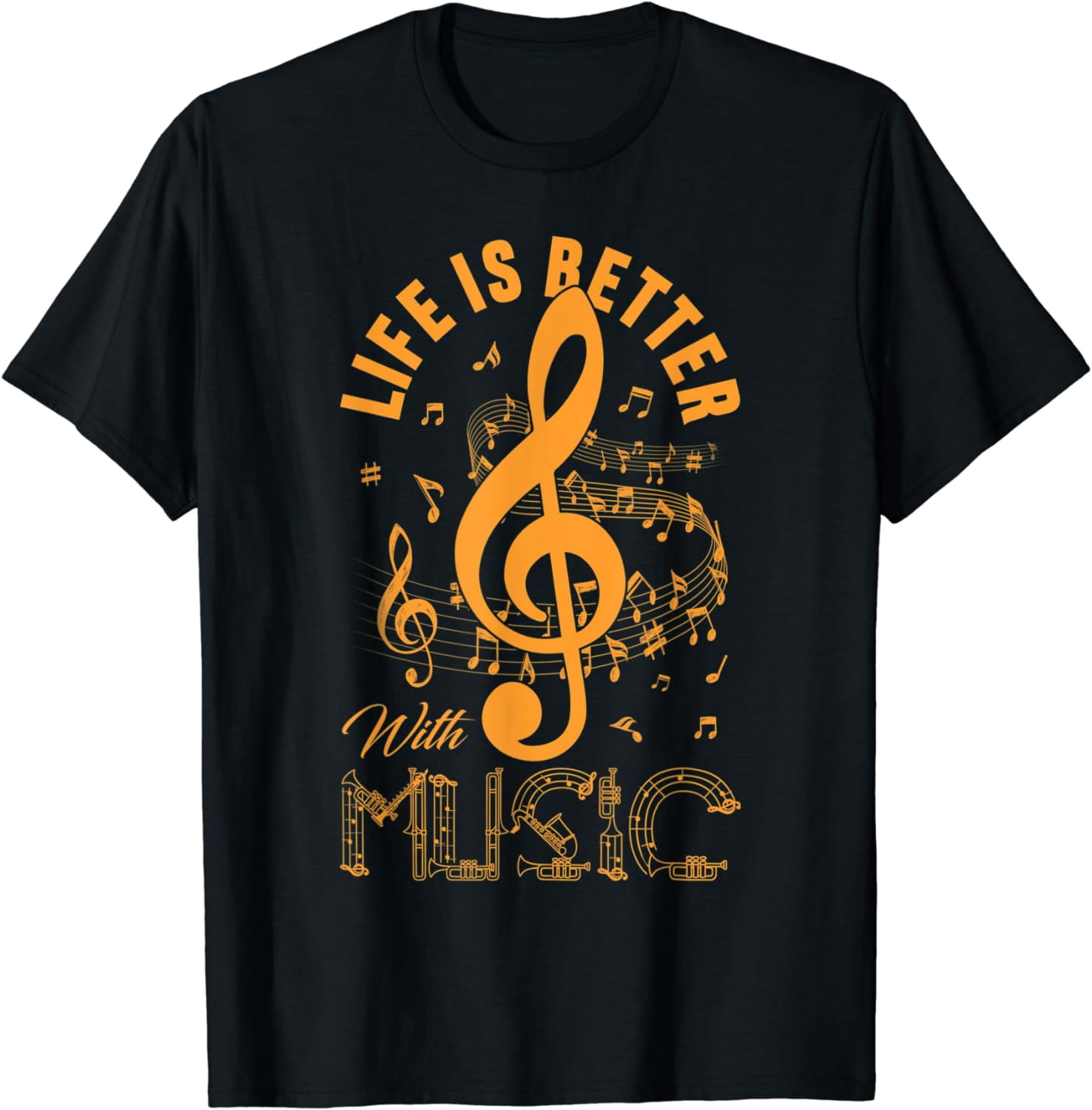Life Is Better With Music Notes Musical Sheet Musician Music T-Shirt ...