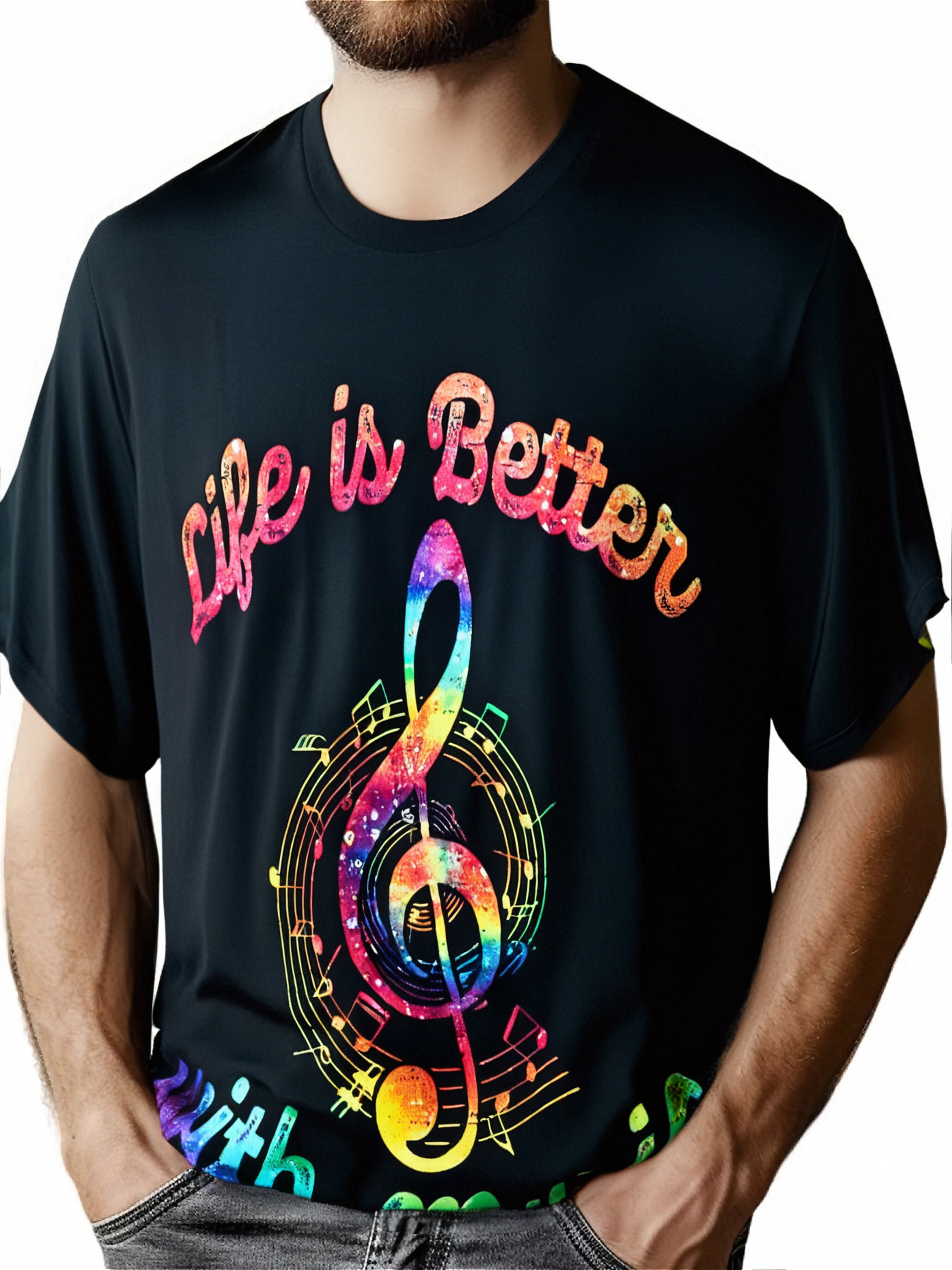 Life Is Better With Music Notes Symbol Tie Dye Musician T-Shirt Tee For ...