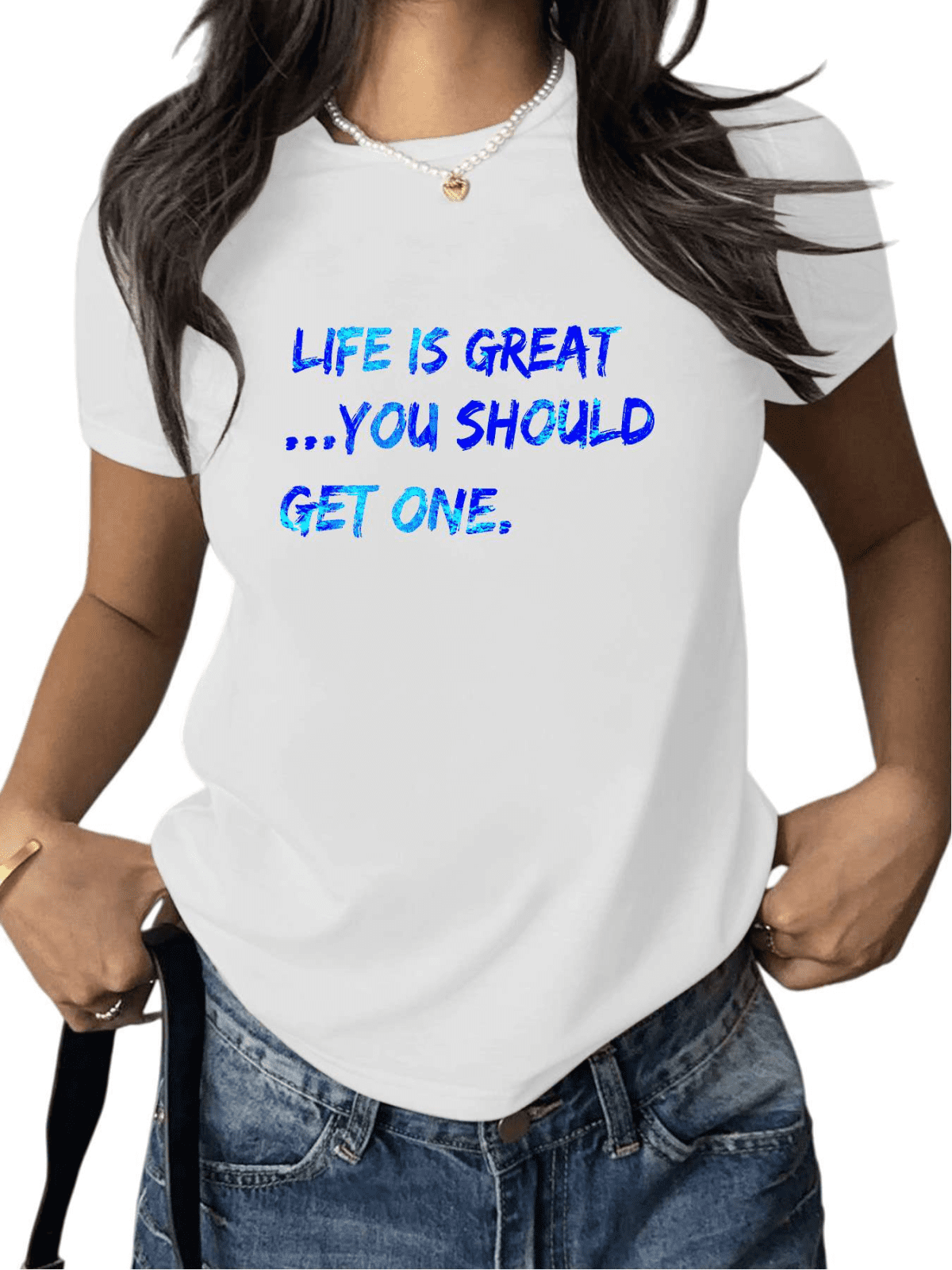 Life Is Great with Blue Gradient Graffiti Graphic Tees Single Sided ...