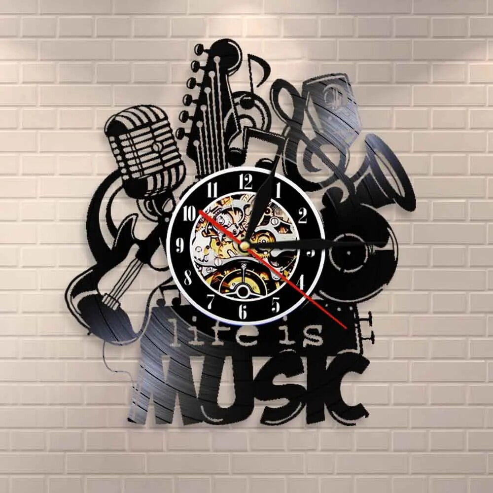 Life Is Music Vinyl Wall Clock,Vinyl Record Clock Wall Art Black ...