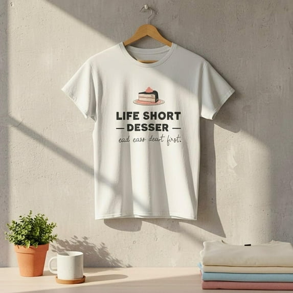 Life Is Short Eat Dessert First Graphic T-Shirt, Cake Lover Quote ...