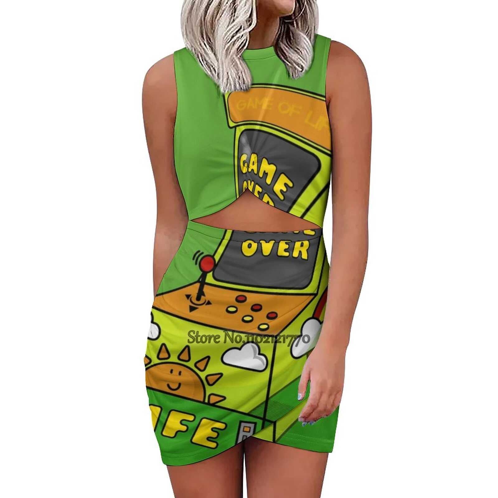 Life Its Not A Game Back Lacing Backless Dress Women Kawaii Square ...