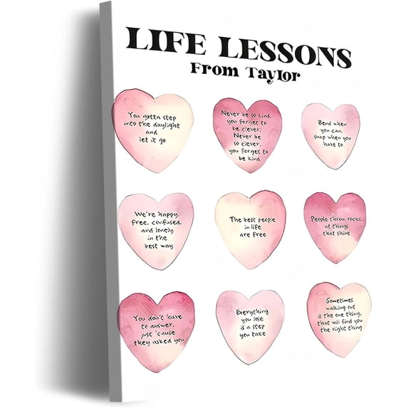 Life Lessons Inspirational Canvas Wall Art, Pink Heart Quote Canvas ...