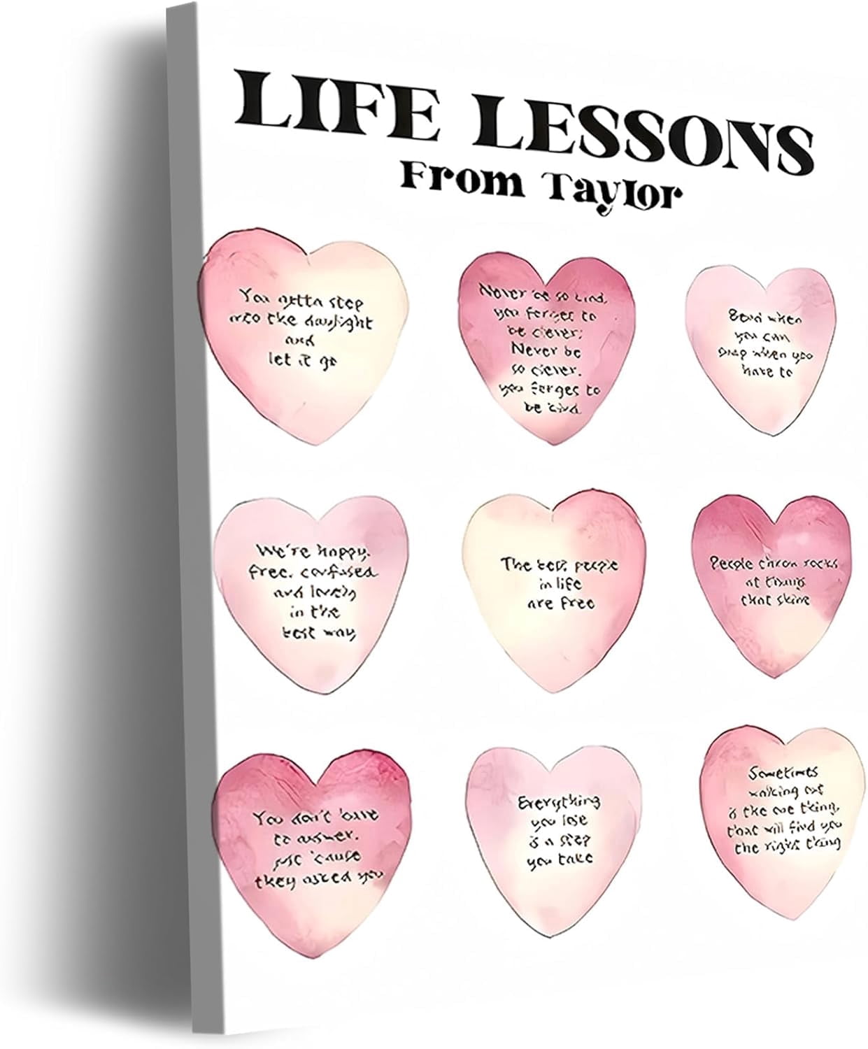 waicvis Life Lessons Inspirational Canvas Wall Art, Pink Heart Quote ...