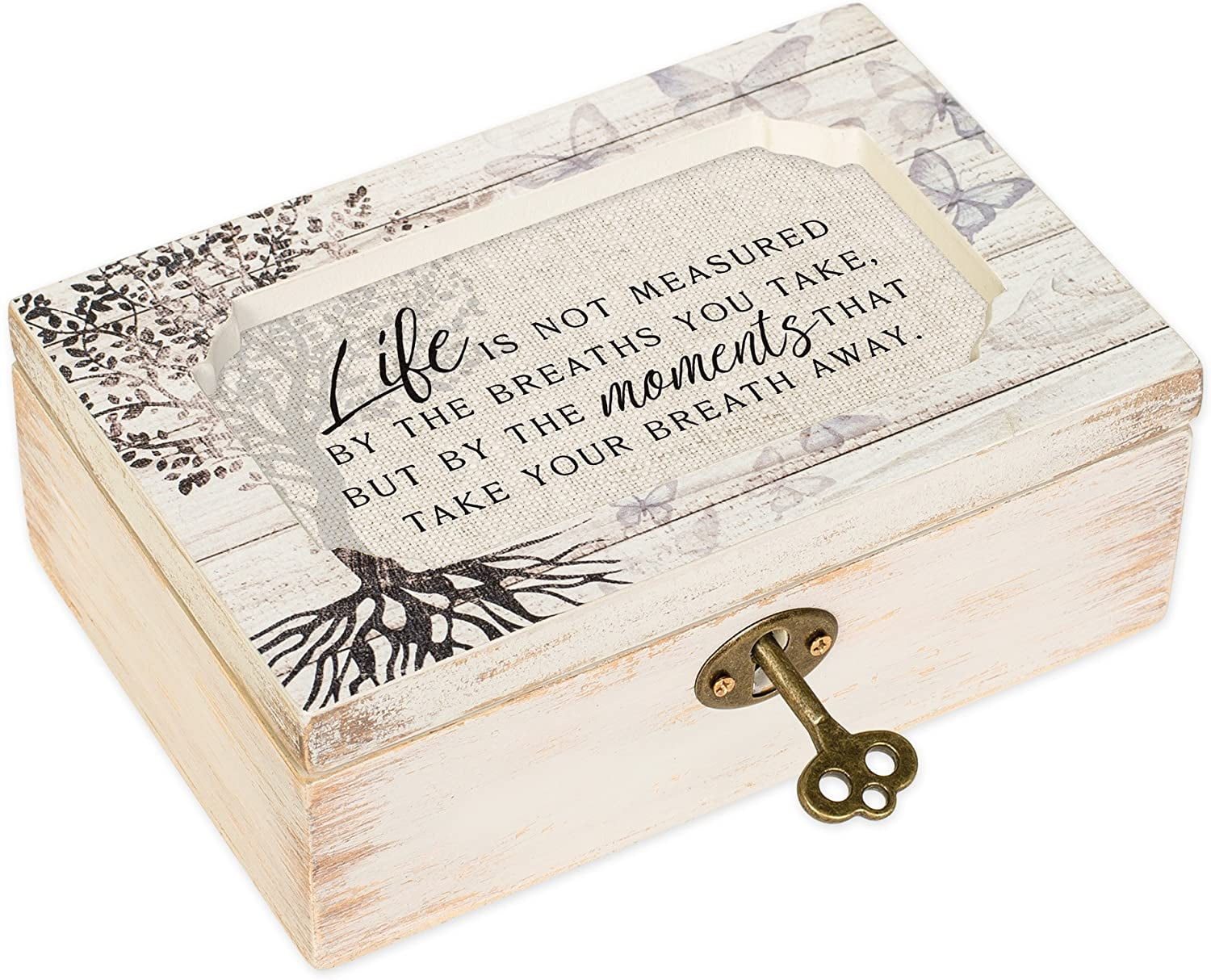 Life Not Measured By Breaths Deco Whitewash Jewelry Music Box Plays ...