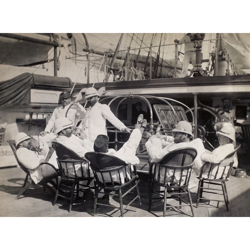 Life On Naval Ship C1885. Nofficers Relaxing With Their Feet Up On The ...