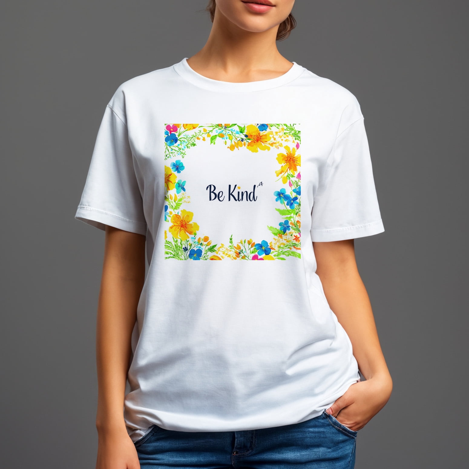Life Optimization ‘Be Kind’ Floral Design Women’s Tee - Pack of 1 ...