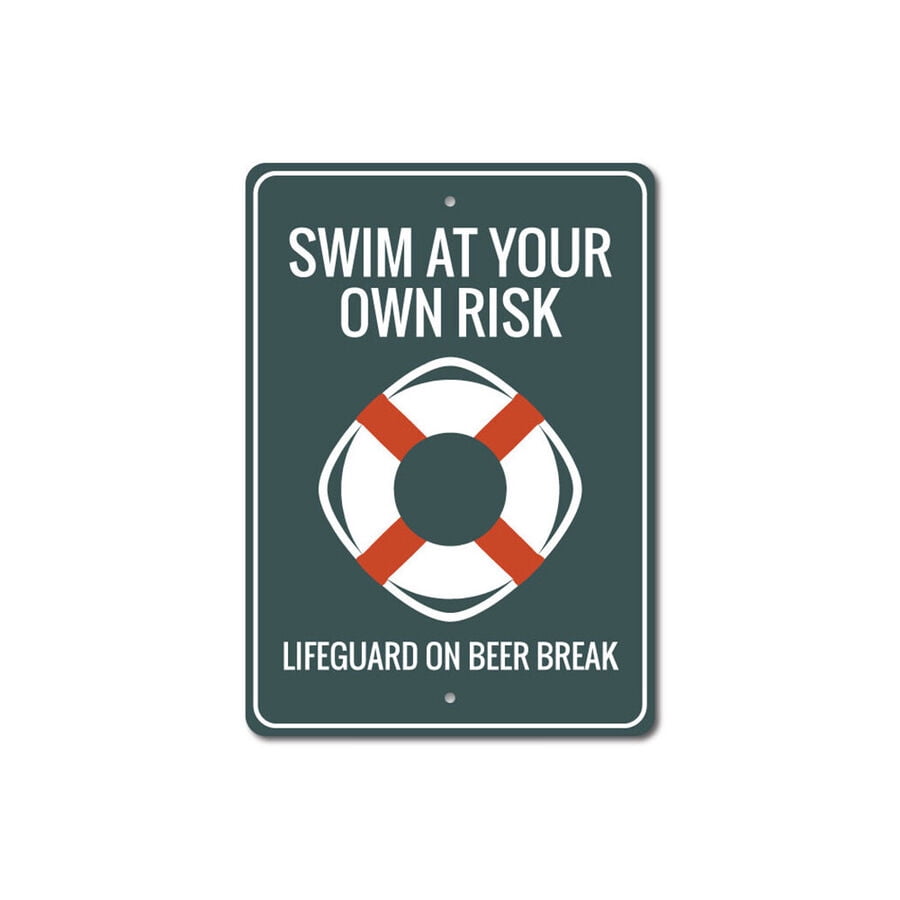 Life Preserver Sign Swim At Risk Sign Lifeguard Metal Decor Sign Size ...
