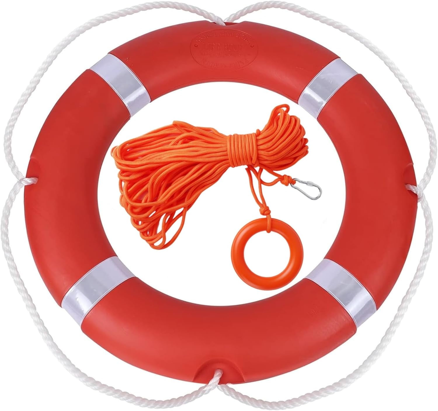 Life Ring Buoy Boat Safety Throw Ring with Water Floating Lifesaving Rope 98.4FT Set, Outdoor ...