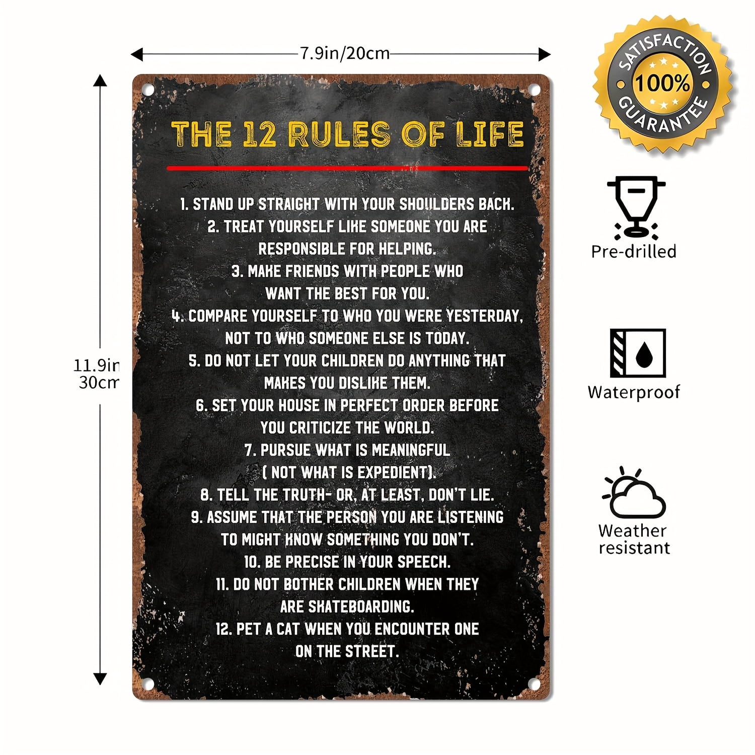 Life Rules In Red And White TextRetro Metal Tin Sign Vintage Sign Rustic Style for Home, Kitchen ...