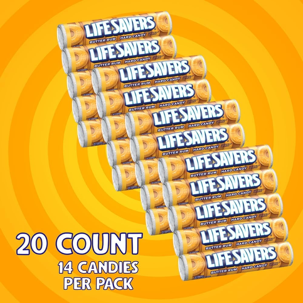 Life Savers Butter Rum Hard Candy Rolls – 20 Count Display Pack, 0.84 ...