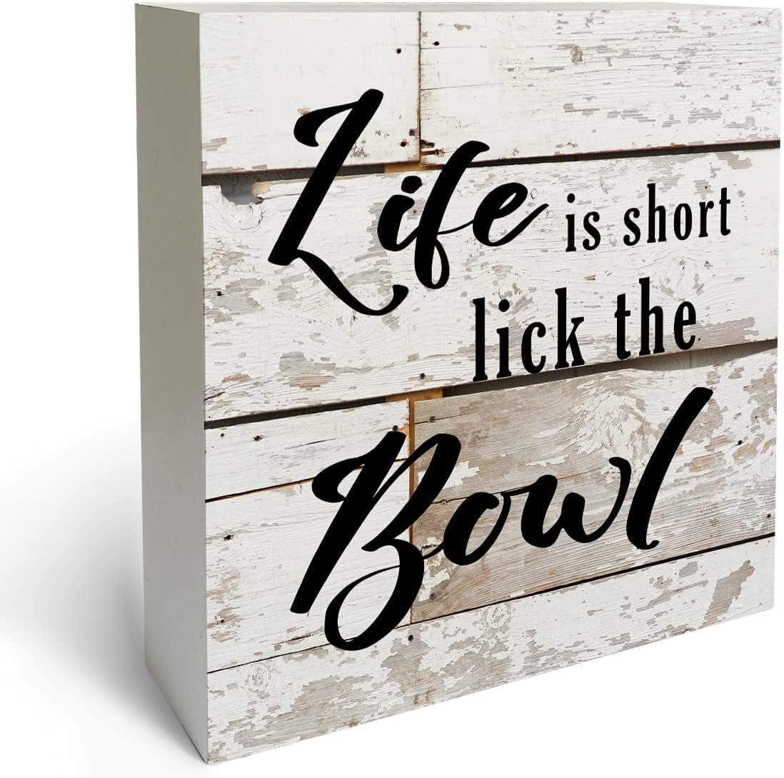 Life is Short Lick the Bowl Wood Box Sign, Farmhouse Kitchen Decor for ...
