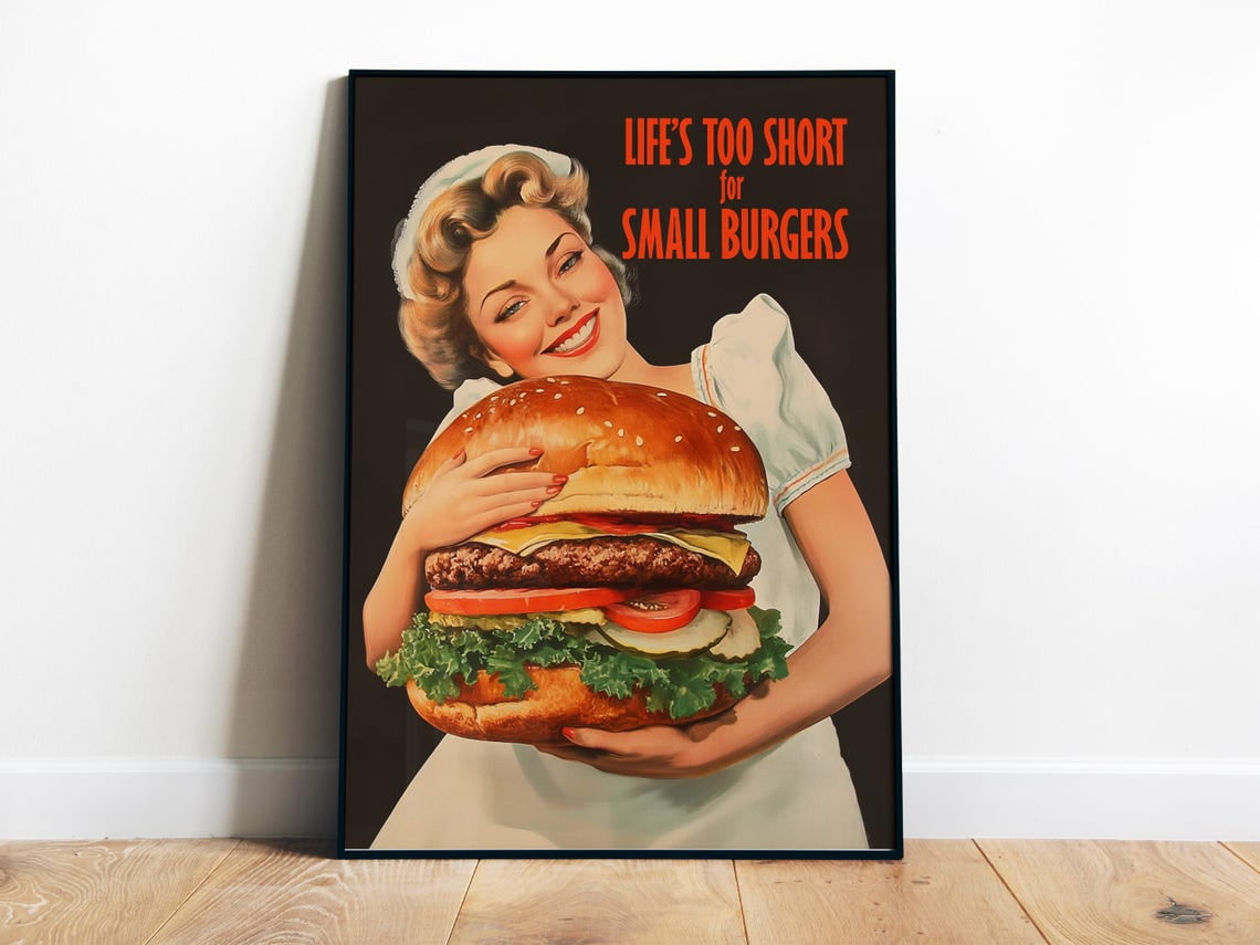 Life Is Too Short Poster Retro Kitchen Wall Art Burger Funny Gift For ...