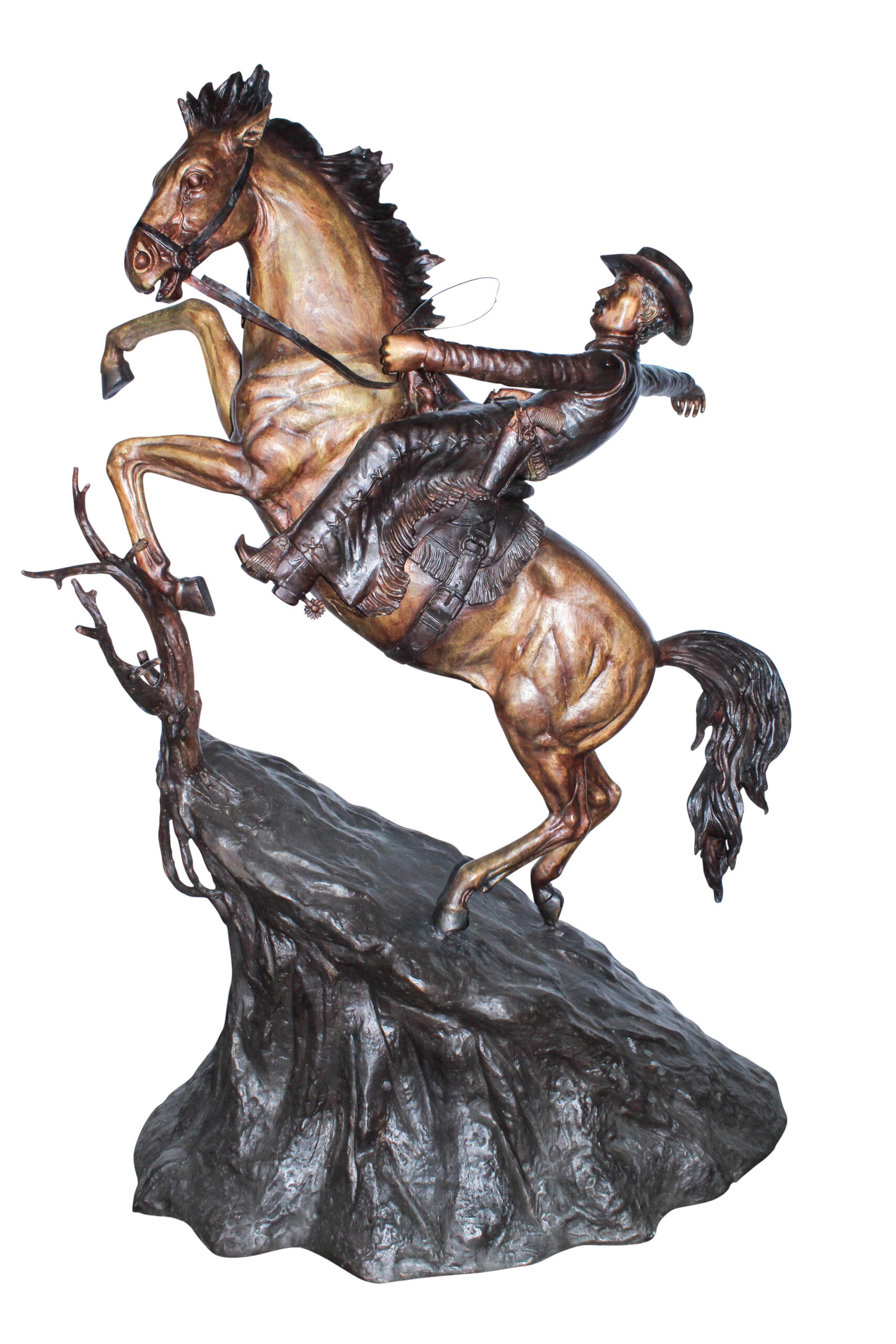 Life Size Bronze Cowboy on Rearing Horse Western Statue 60" x 37" x 81"H - Walmart.com